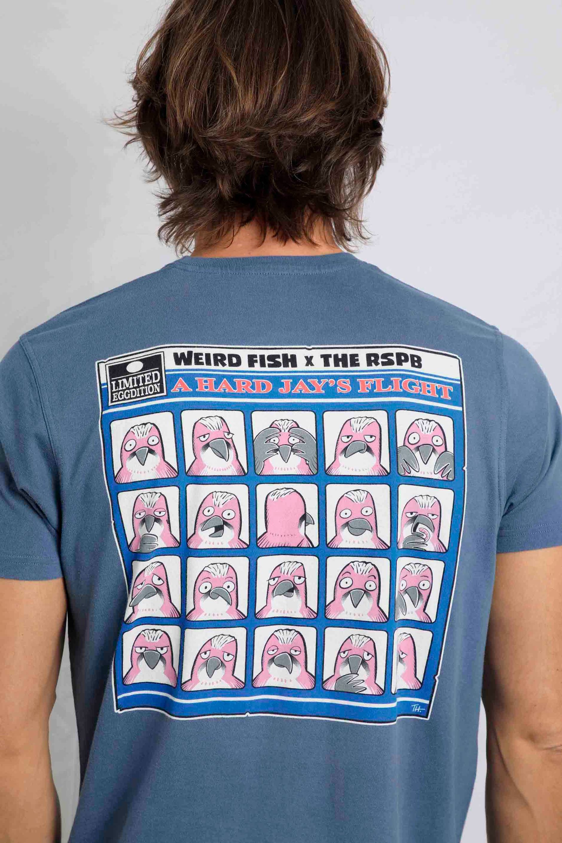 Jay's Flight RSPB Artist T-Shirt Collaboration Mid Blue | Weird Fish