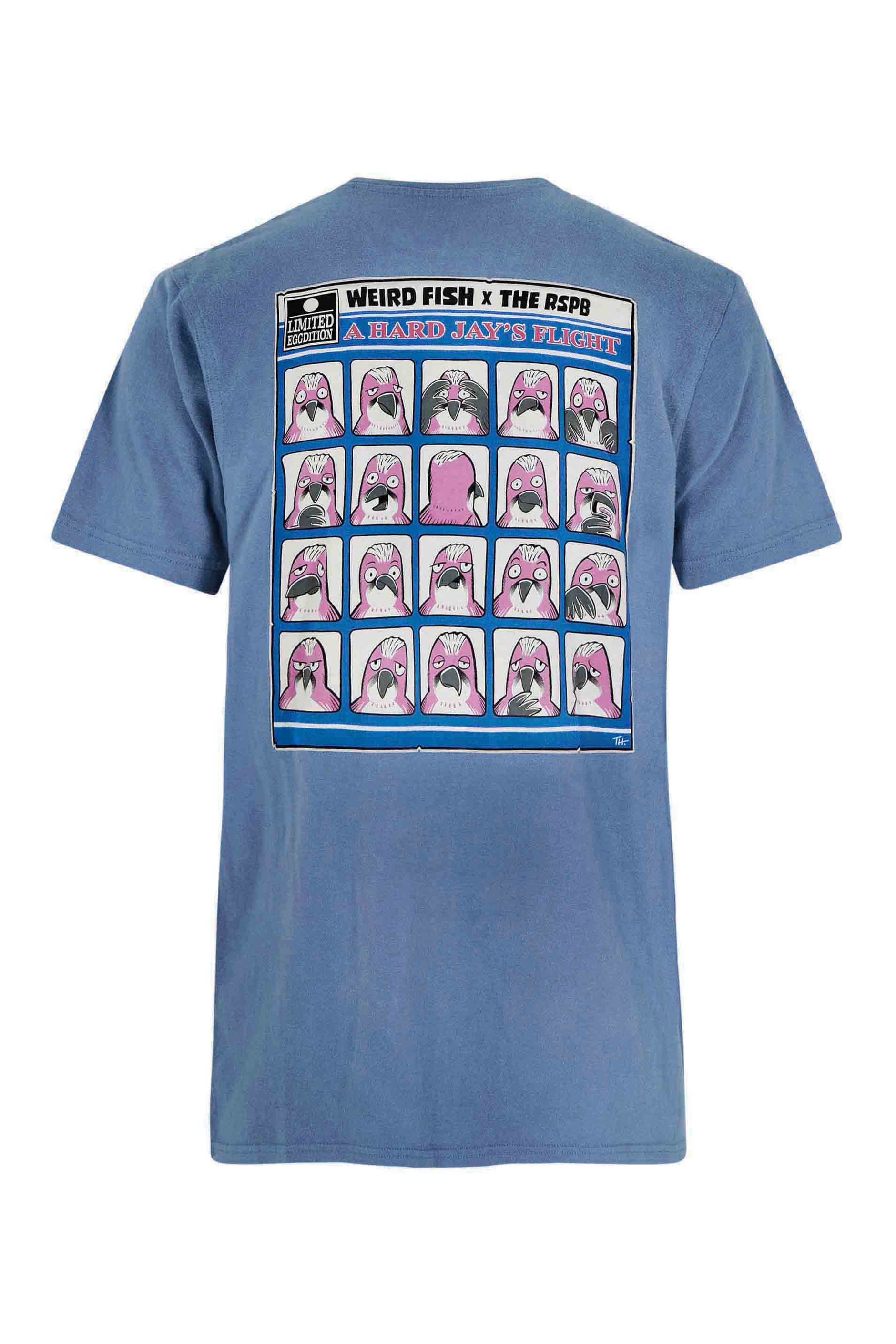 Jay's Flight RSPB Artist T-Shirt Collaboration Mid Blue | Weird Fish