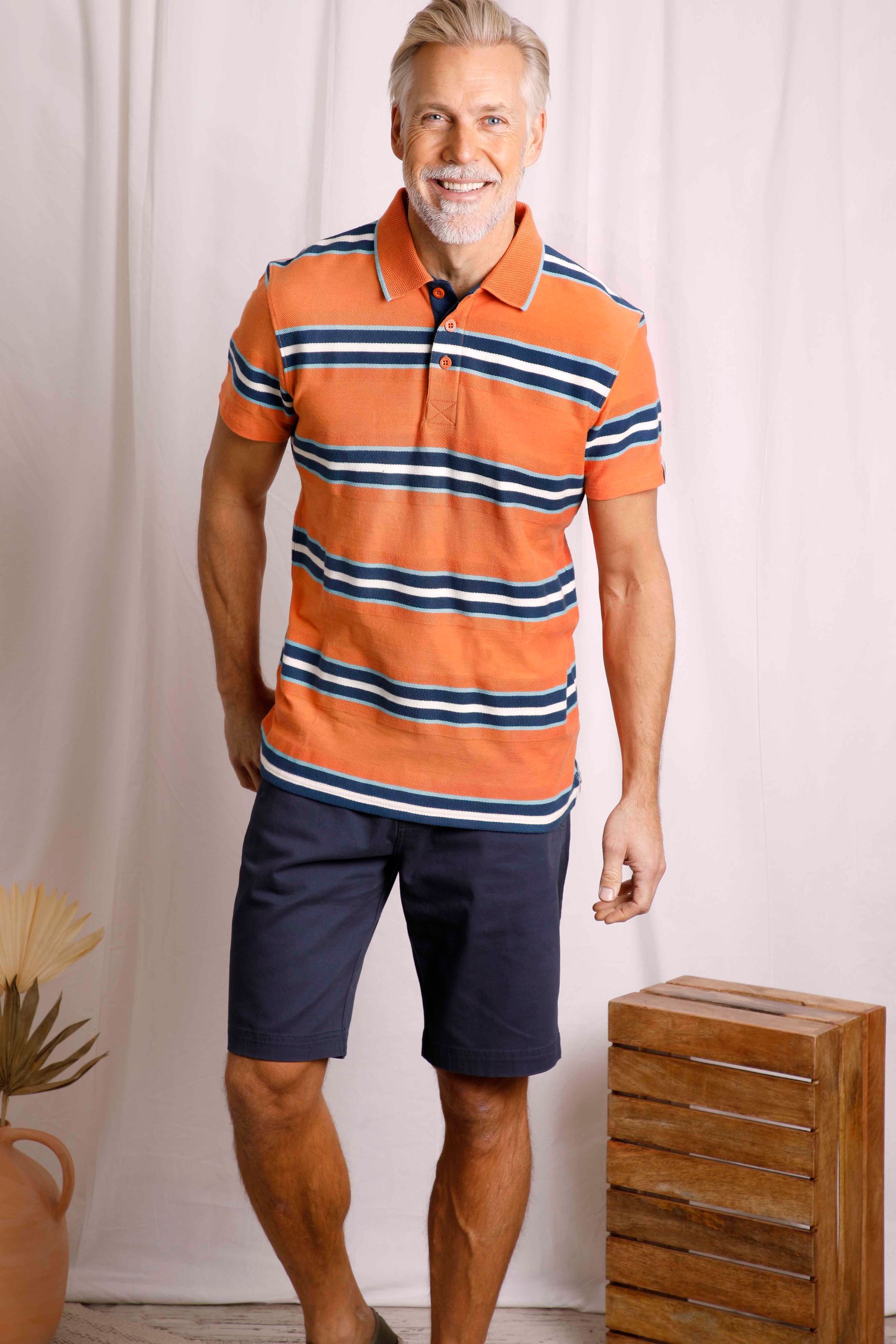 Dent Organic Cotton Stripe Polo Shirt Mango | Weird Fish