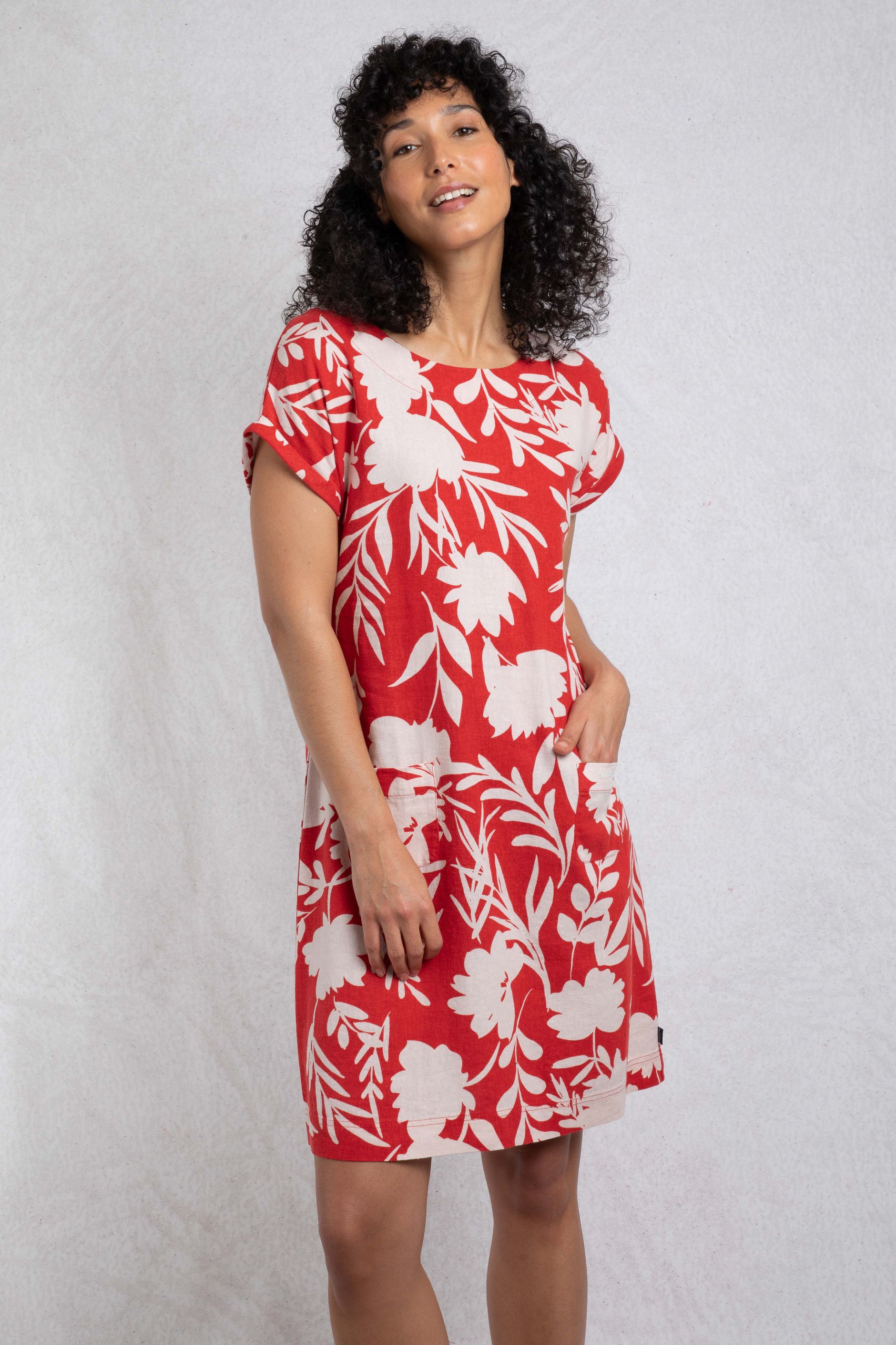 Orlando Linen Rich Pocket Dress Radical Red | Weird Fish