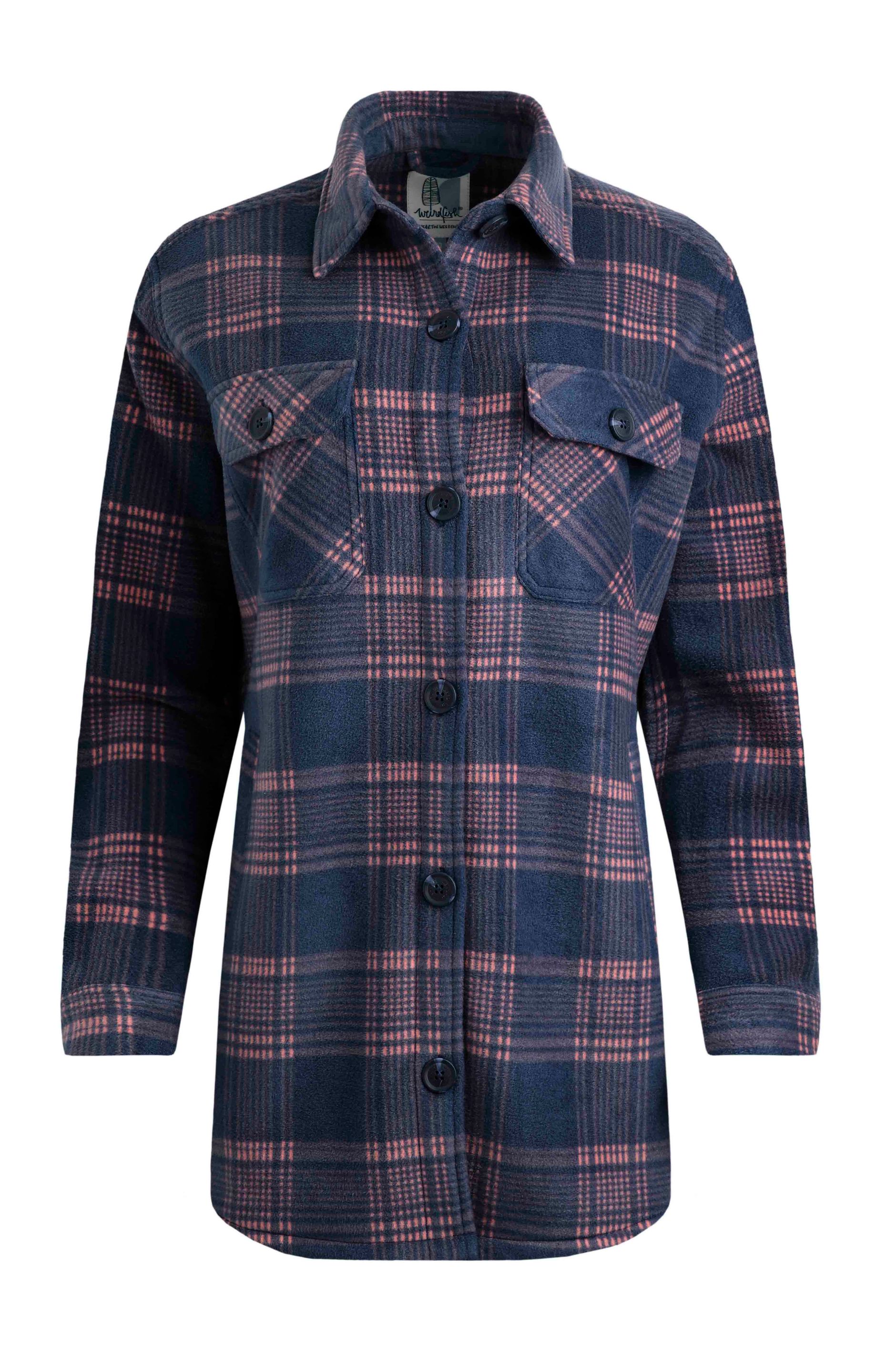 Autumn Oversized Check Fleece Shacket Blue Mirage | Weird Fish