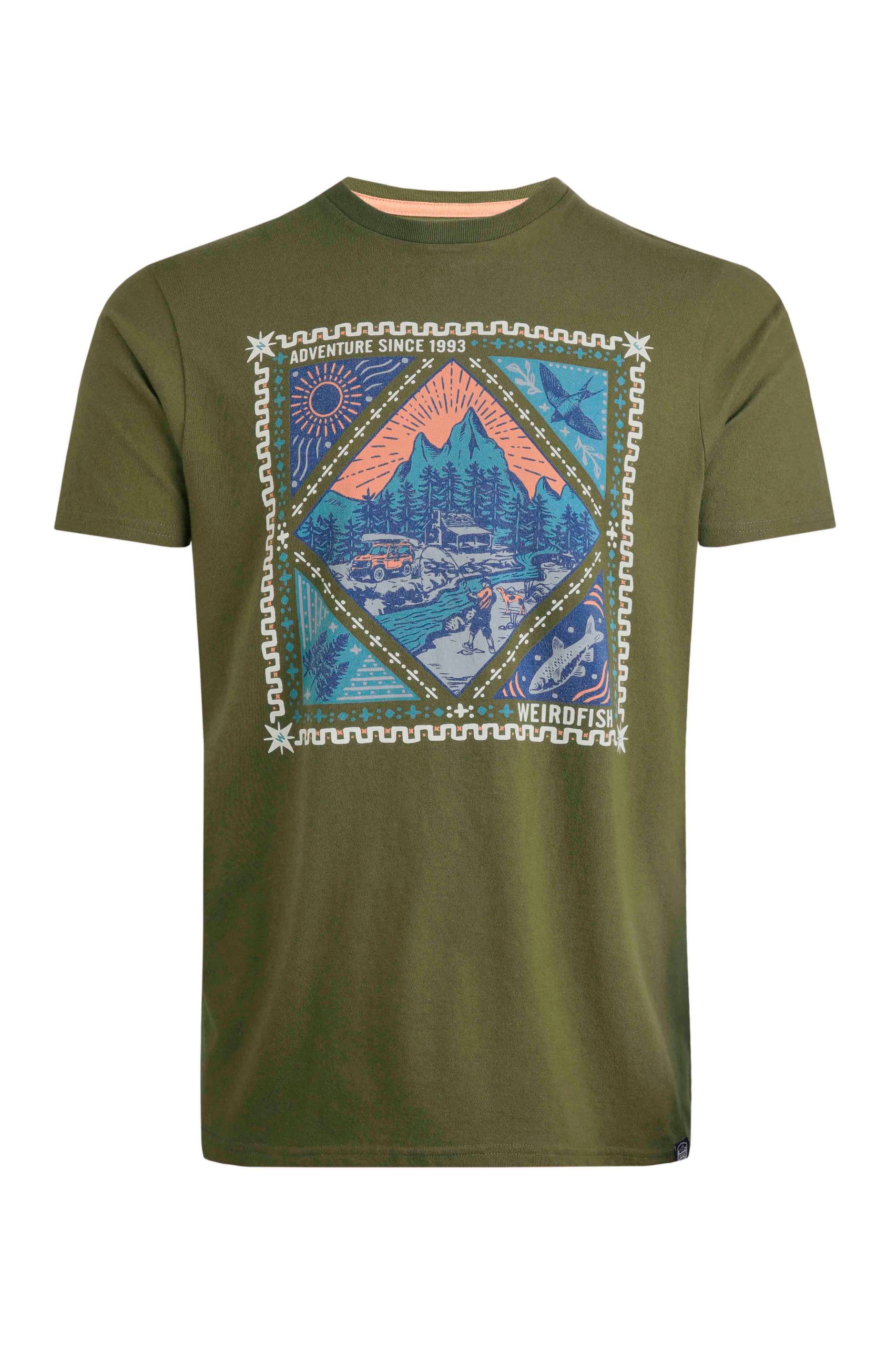 Homestead Front Print Graphic T-Shirt Olive Green | Weird Fish