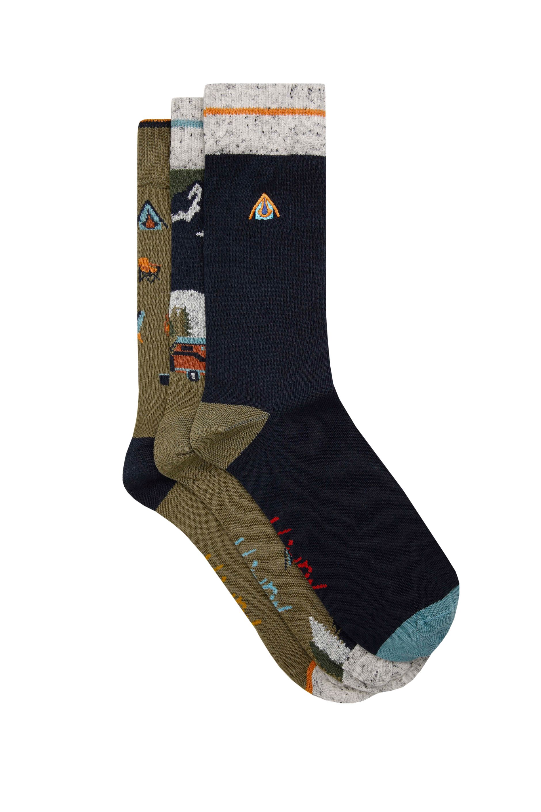 Cullman Branded Embroidered Socks 3 Pack Olive Green | Weird Fish