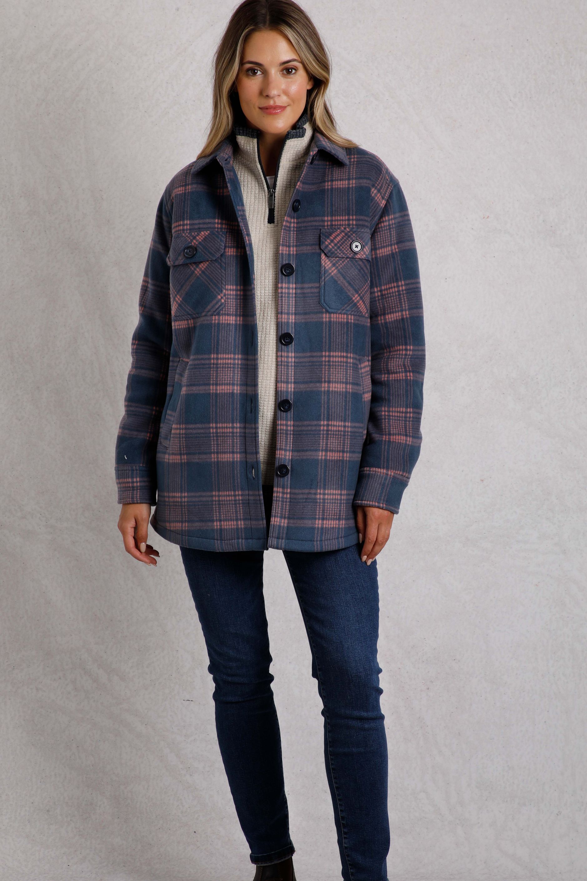 Autumn Oversized Check Fleece Shacket Blue Mirage | Weird Fish