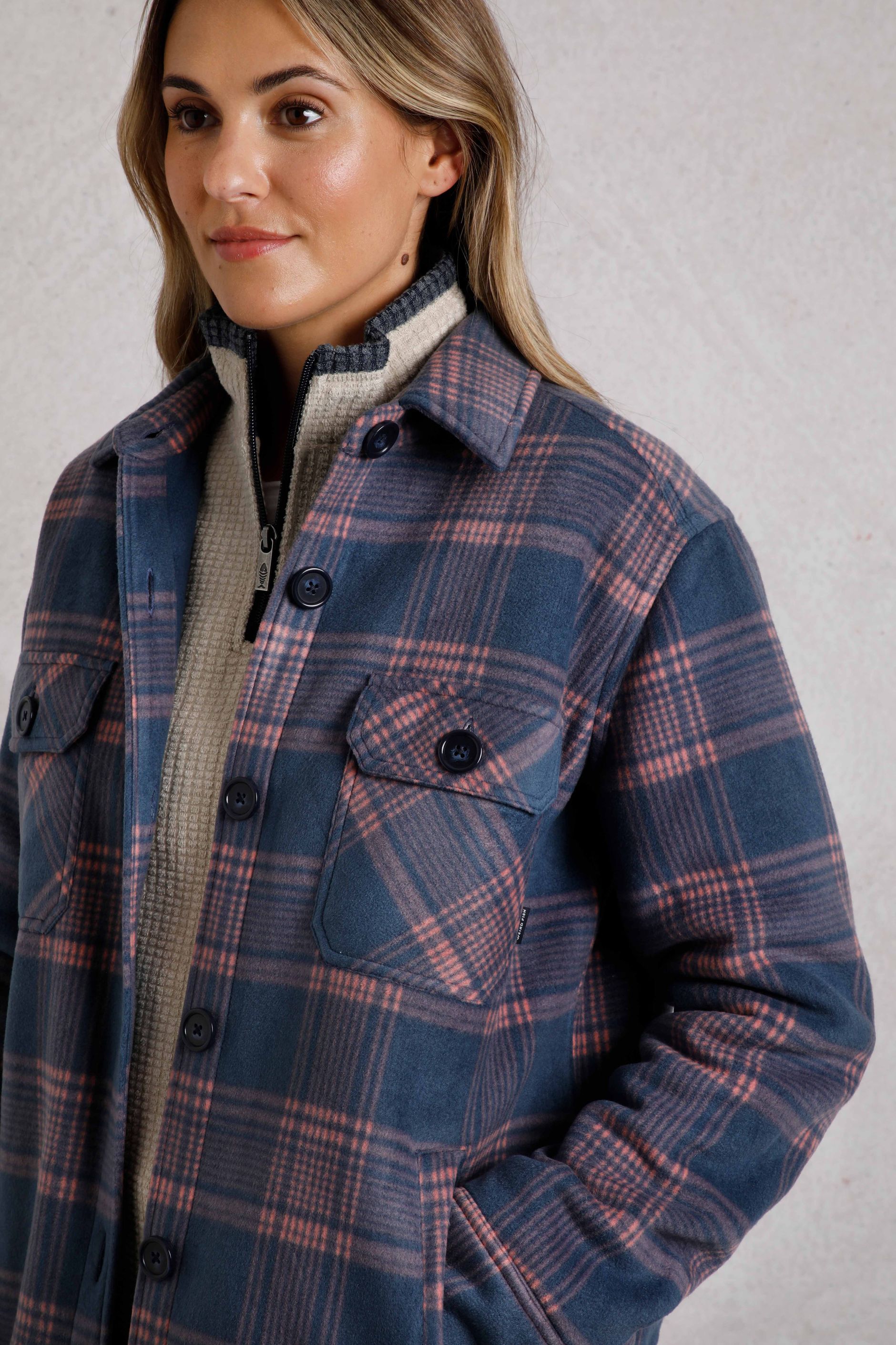 Autumn Oversized Check Fleece Shacket Blue Mirage | Weird Fish