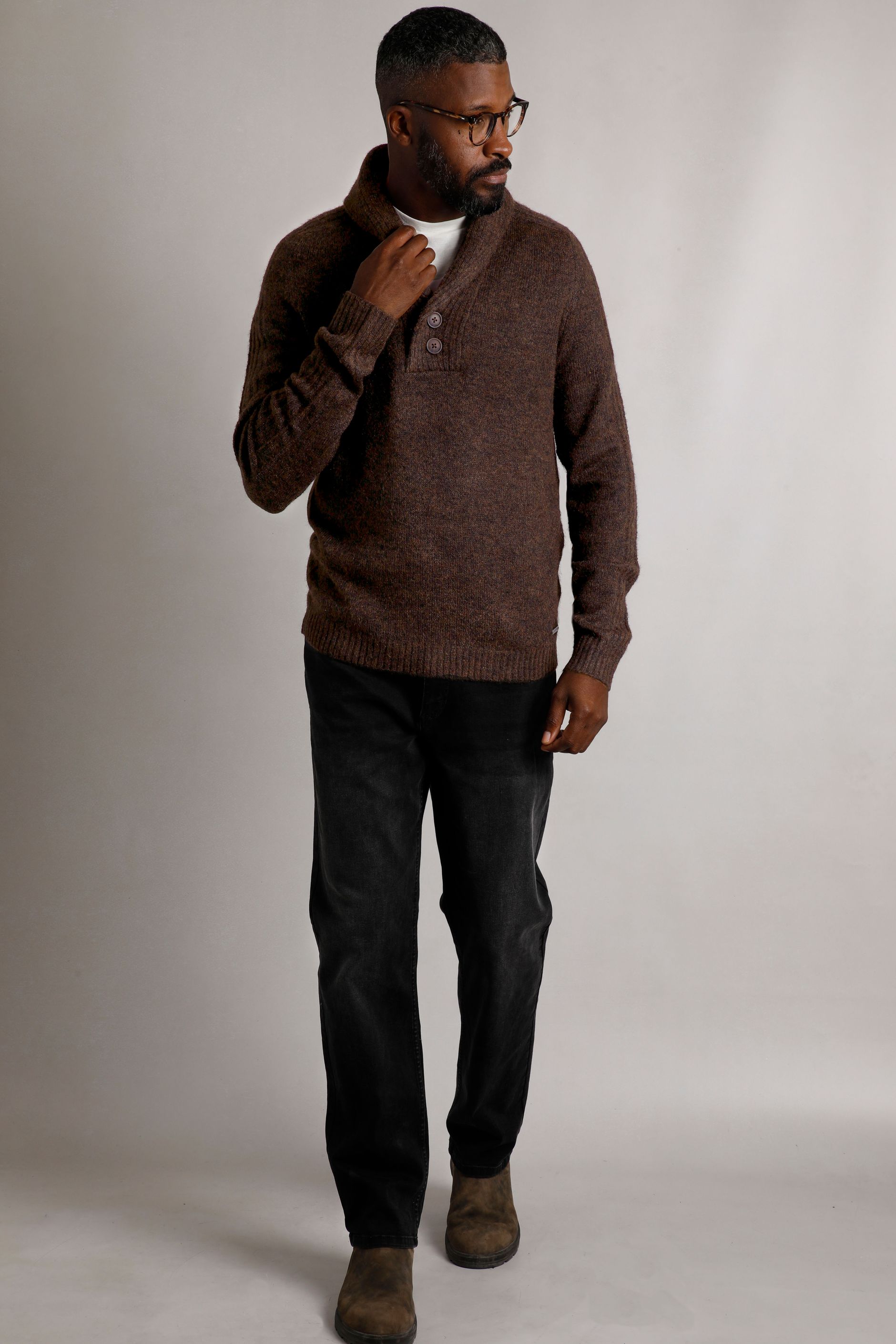 Graham Eco Shawl Collar Jumper Chocolate | Weird Fish