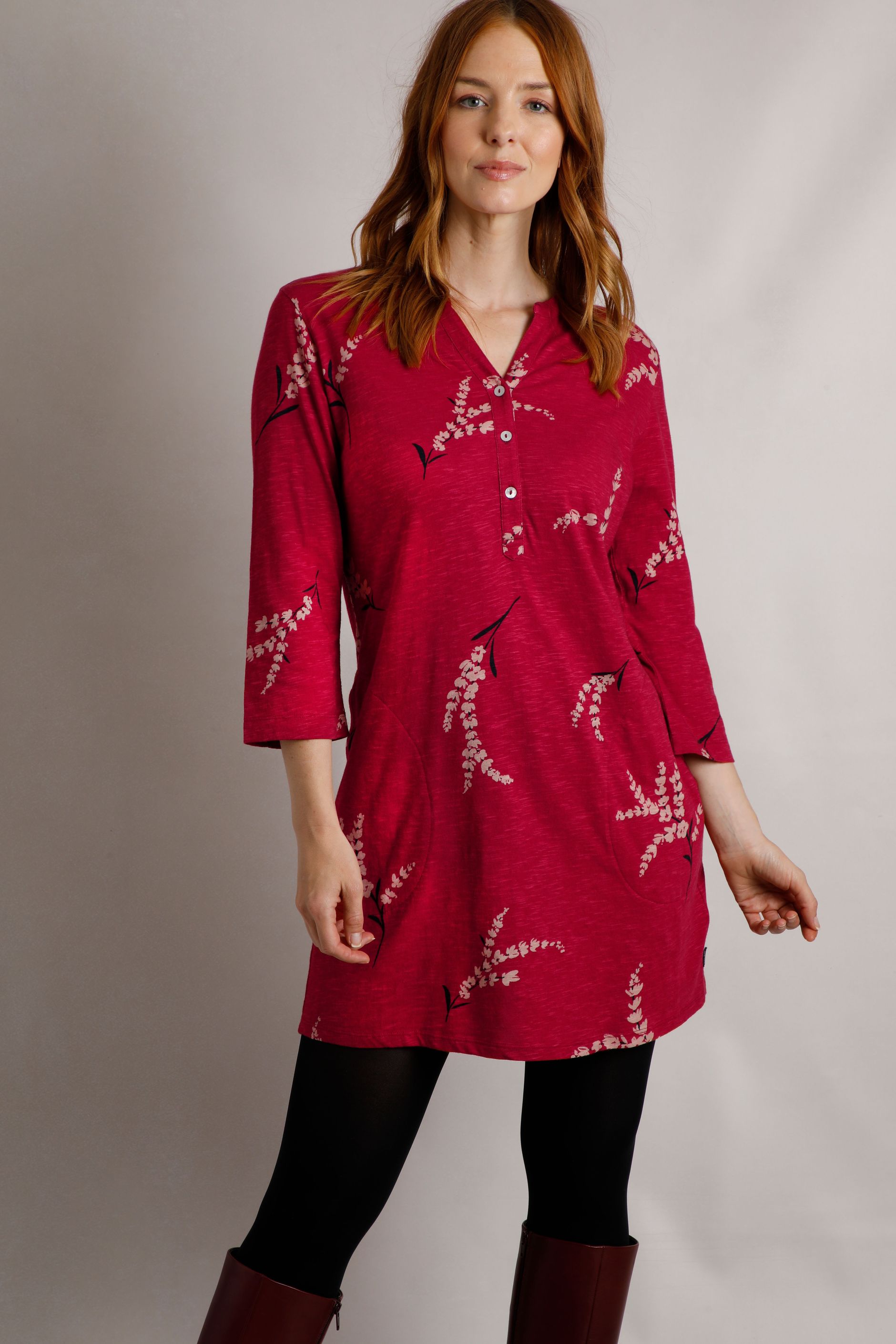 Ava Printed Slub Tunic Red | Weird Fish