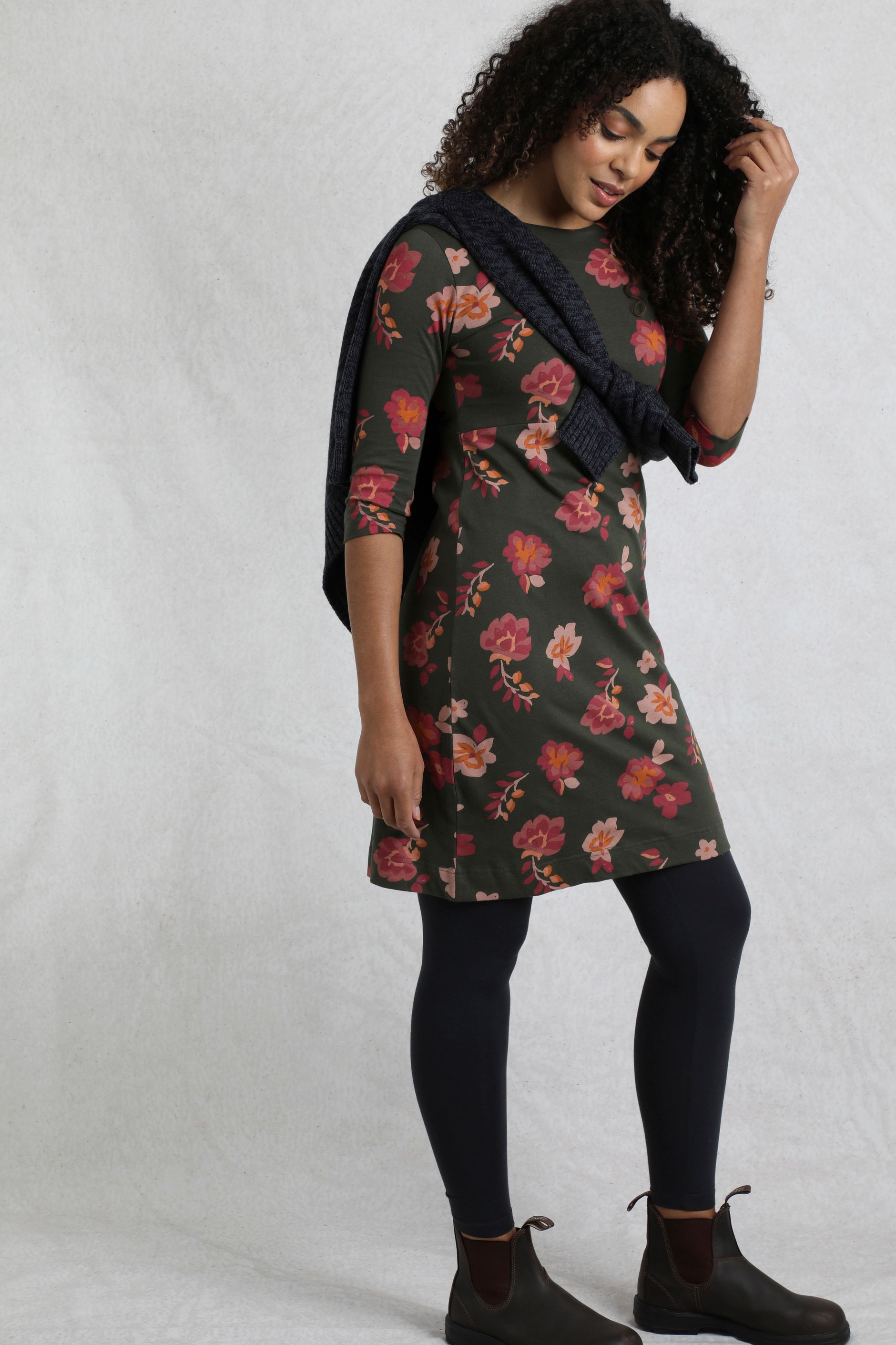 Shafika Printed Jersey Dress Olive | Weird Fish