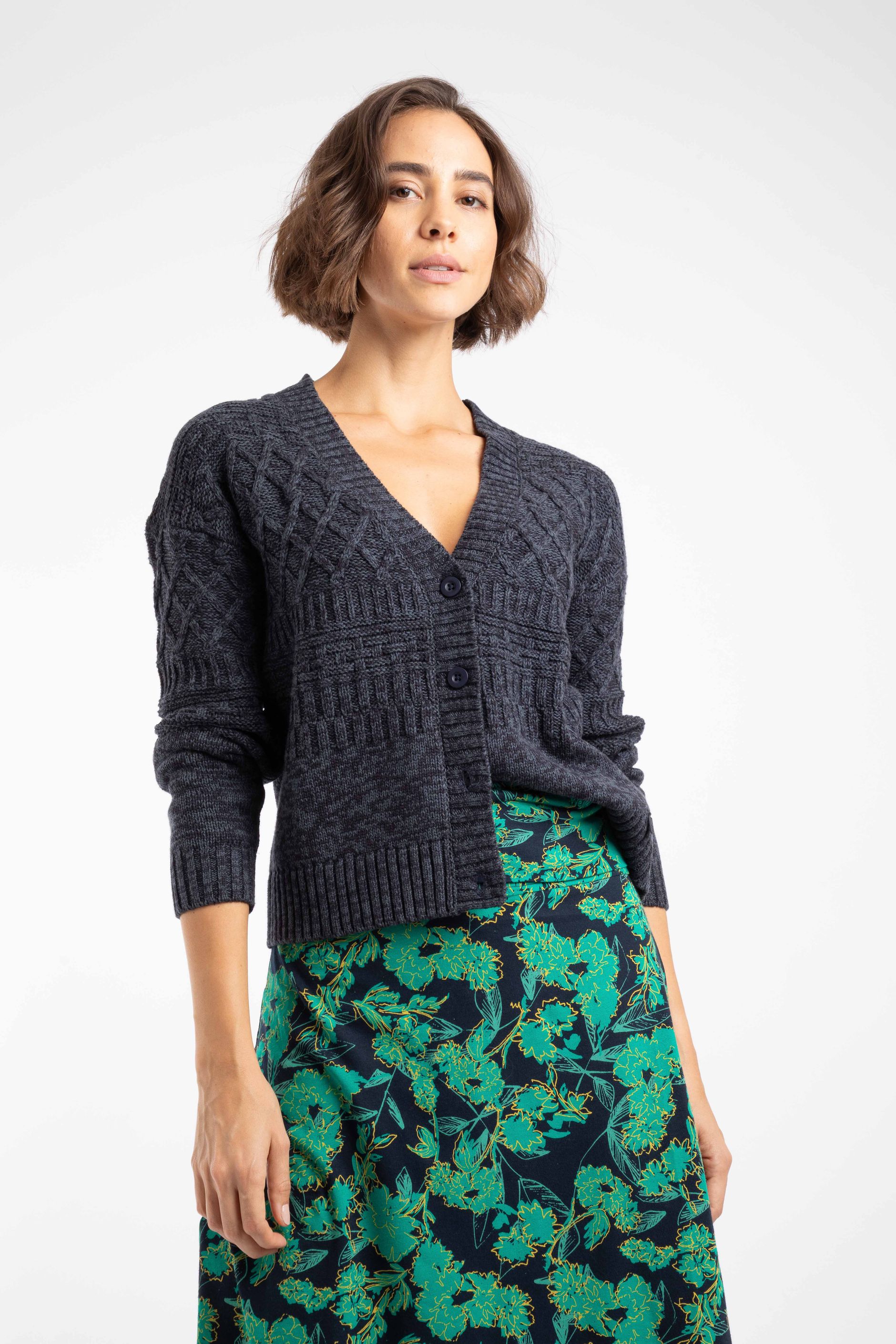 Amiens Eco Mixed Stitch Cardigan Navy | Weird Fish