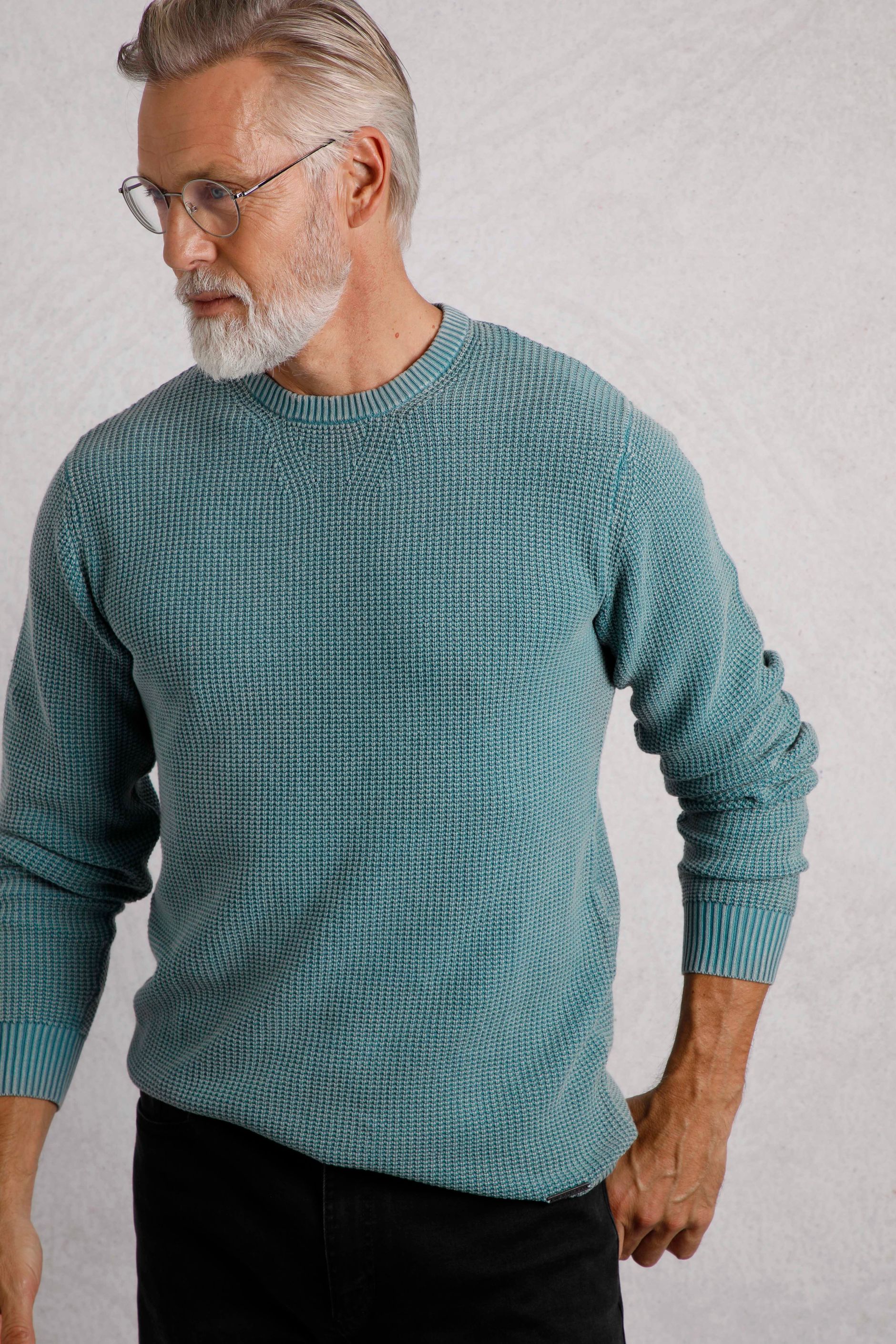 Easton Waffle Crew Neck Jumper Ensign Blue | Weird Fish