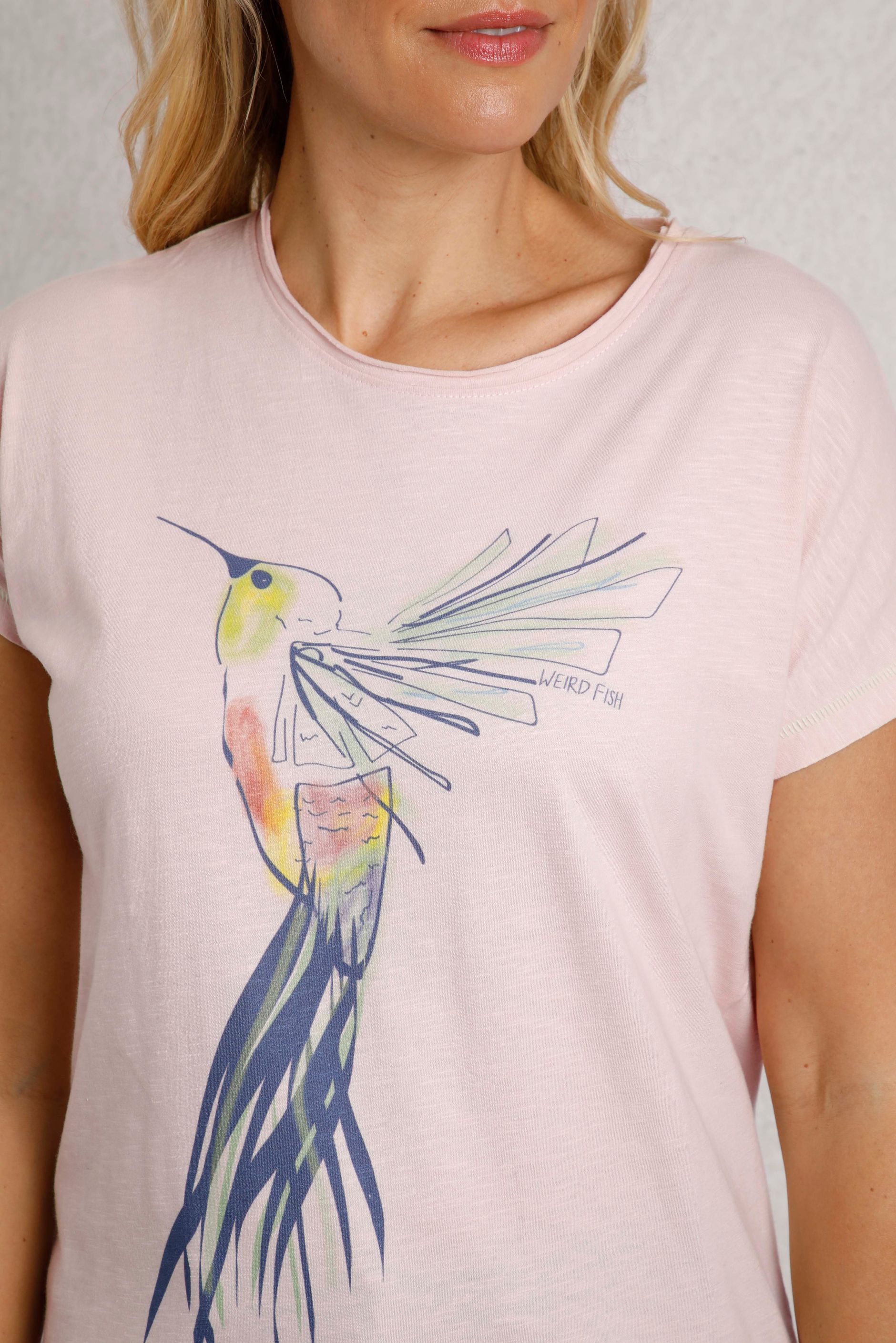 Hummingbird Organic Cotton Front Print T-Shirt Pink | Weird Fish