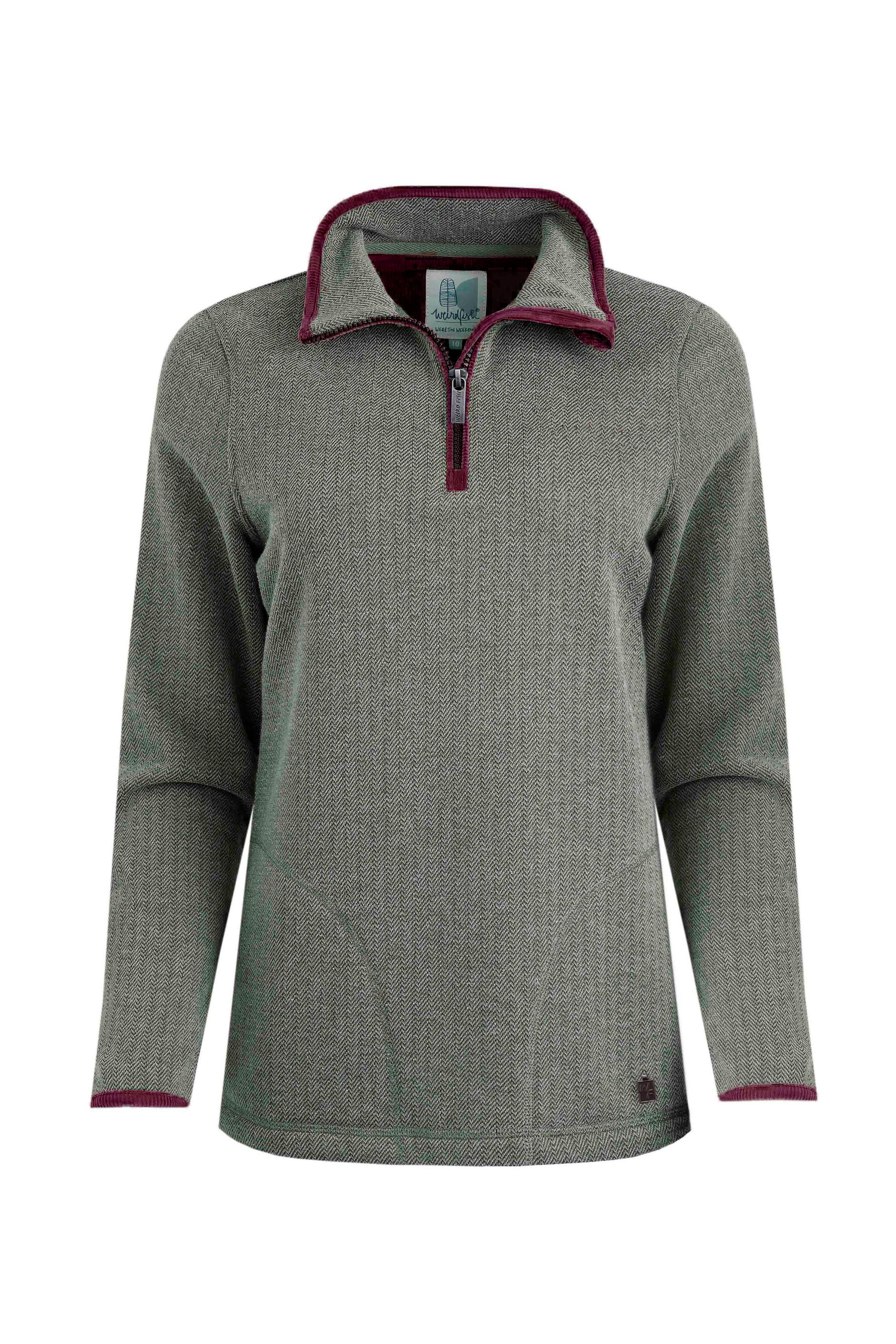 Lilie Eco 1/4 Zip Herringbone Fleece Dark Olive | Weird Fish