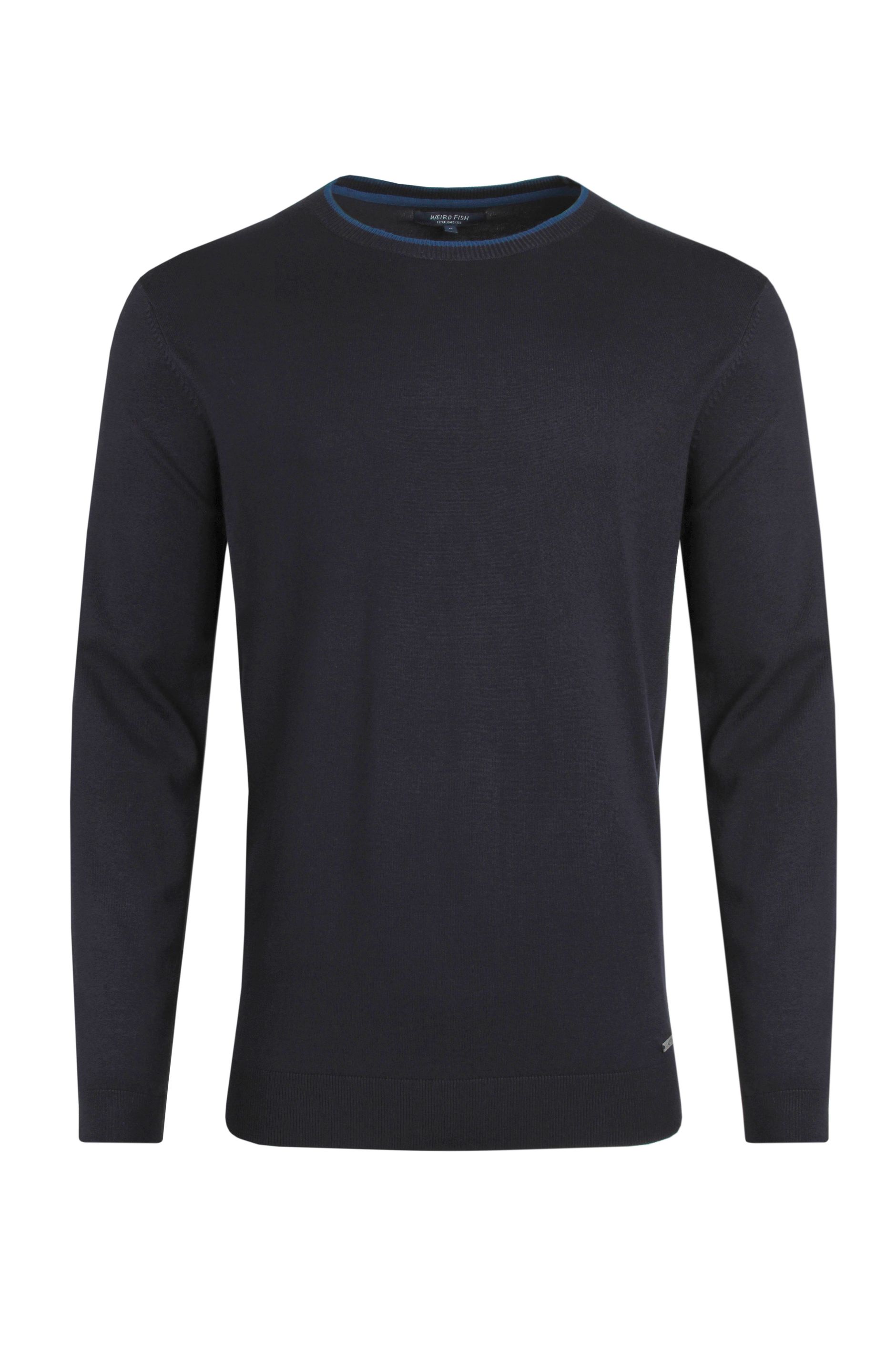 Noah Crew Neck Fine Knit Jumper Midnight | Weird Fish