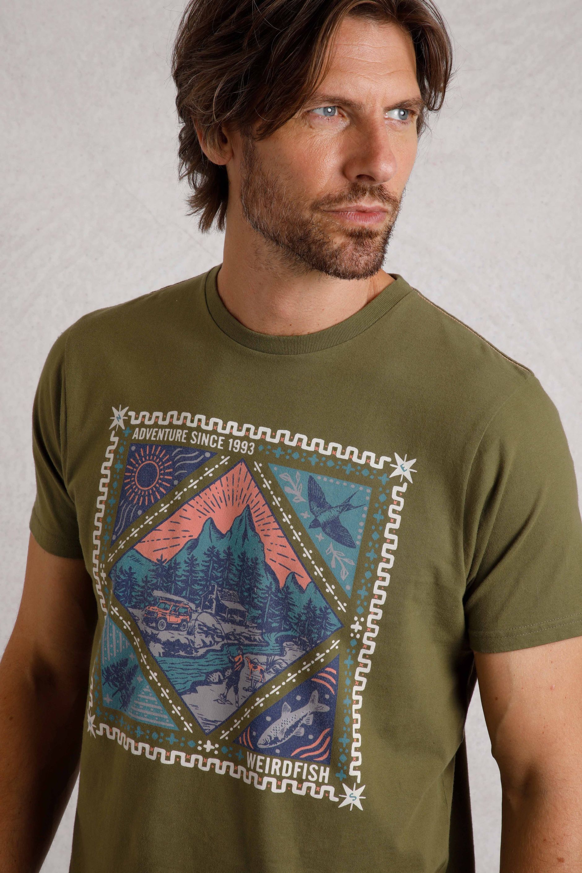 Homestead Front Print Graphic T-Shirt Olive Green | Weird Fish