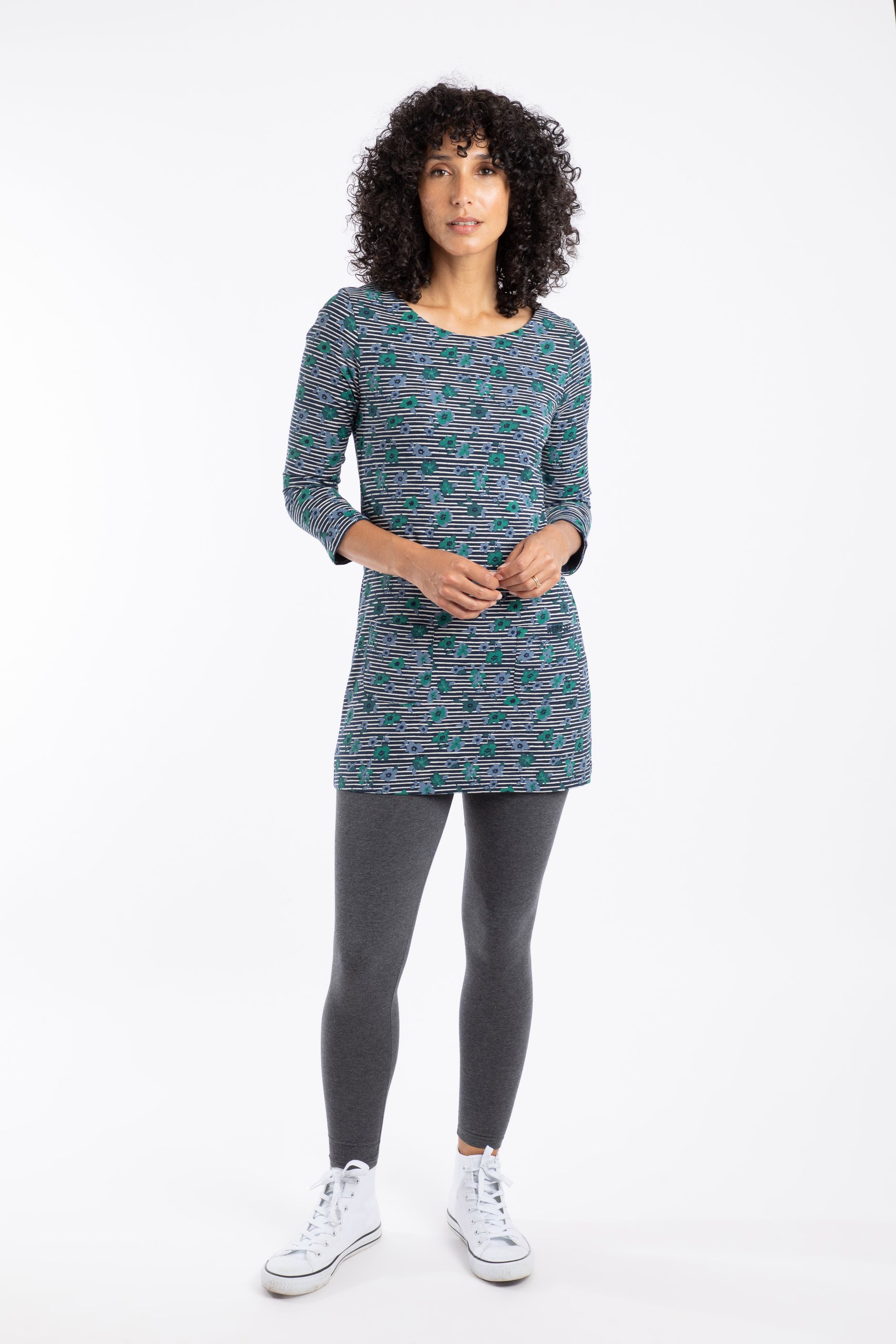 Charlotte Organic Cotton Printed Jersey Tunic Navy Blue | Weird Fish