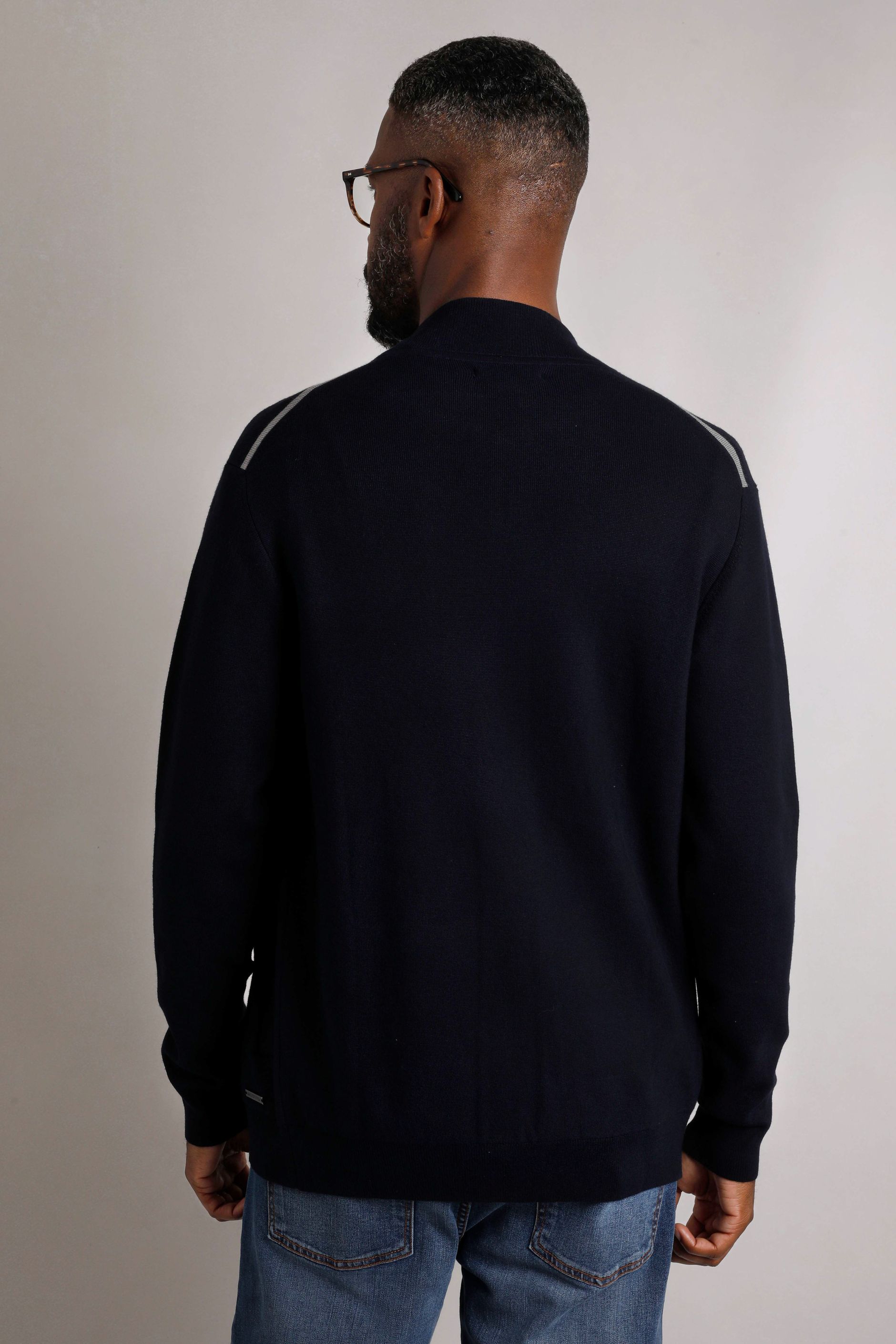 Carter Knitted Full Zip Bomber Jacket Midnight | Weird Fish