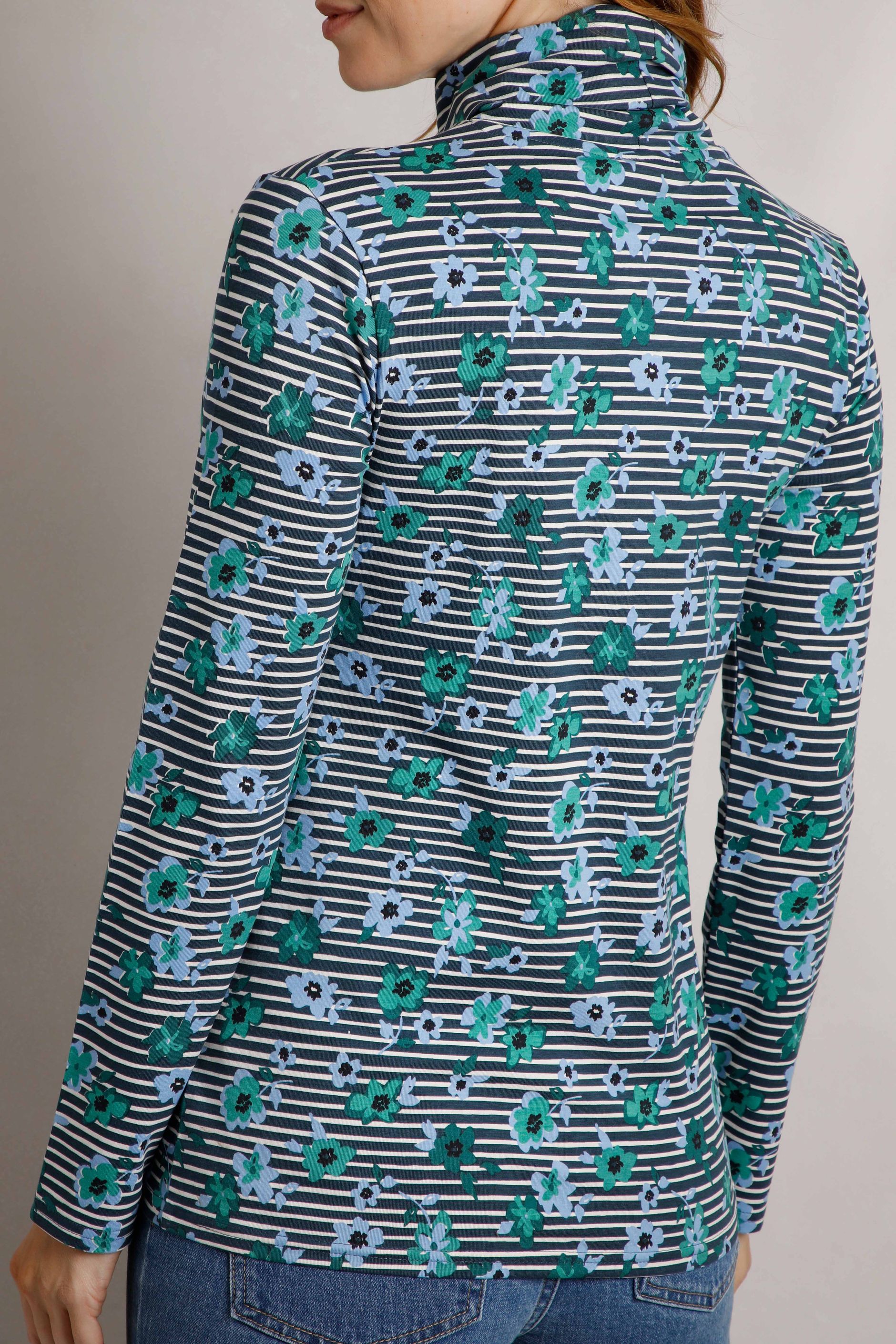 Elsie Roll Neck Striped Long Sleeve T-Shirt Navy | Weird Fish