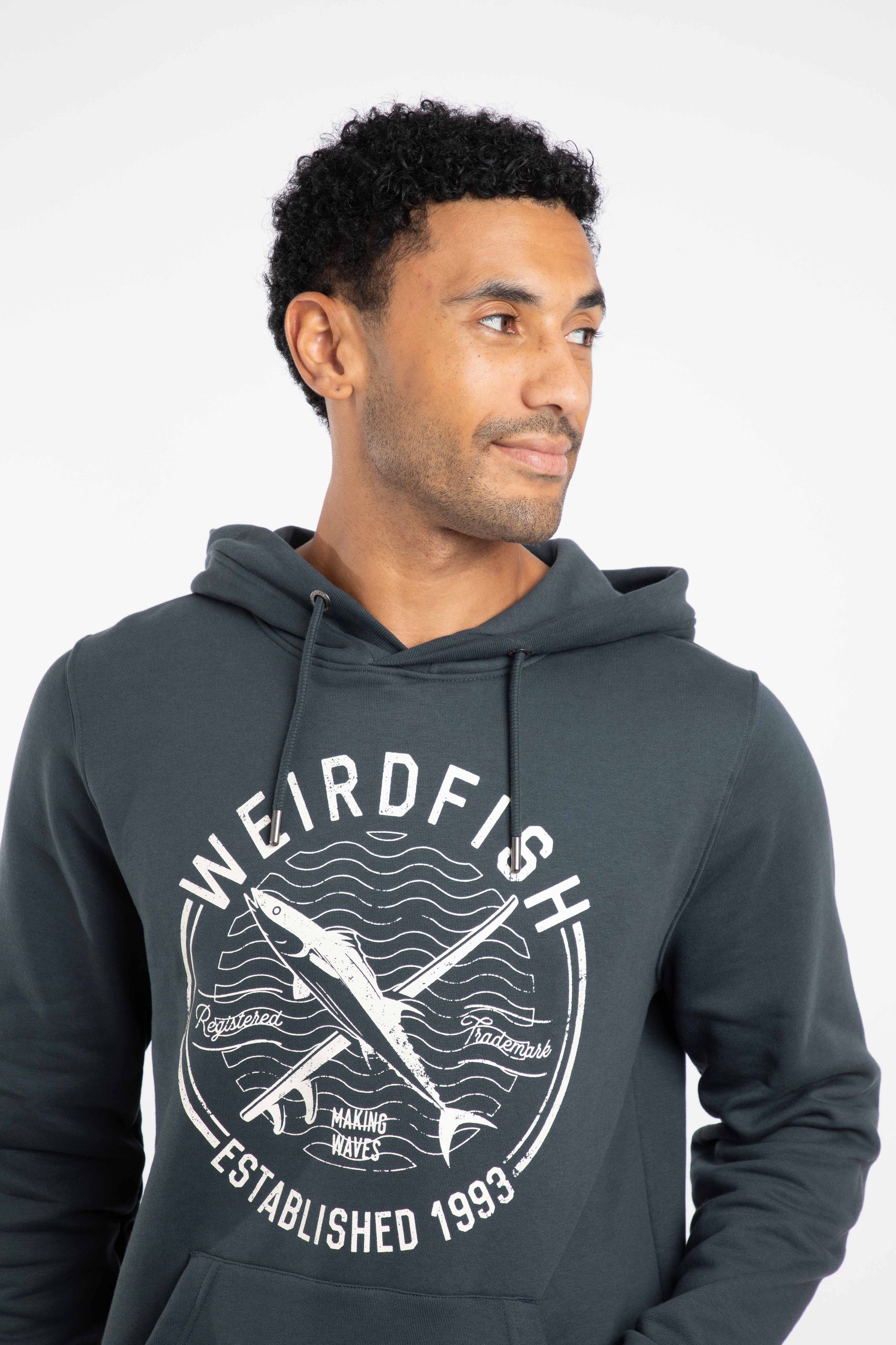 Jamie Branded Popover Sweatshirt Hoodie Navy | Weird Fish