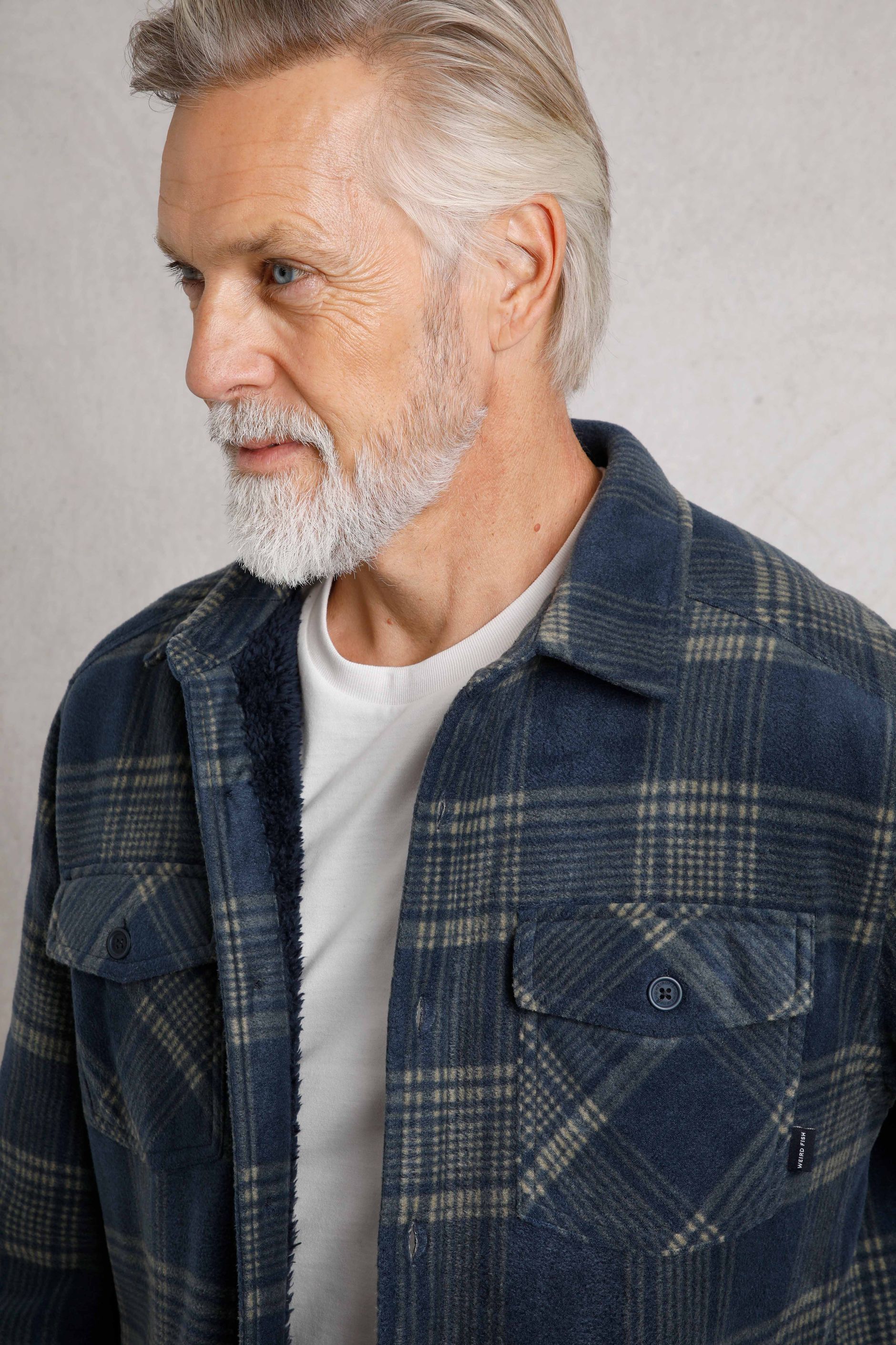 Tyburn Check Fleece Shacket Navy | Weird Fish