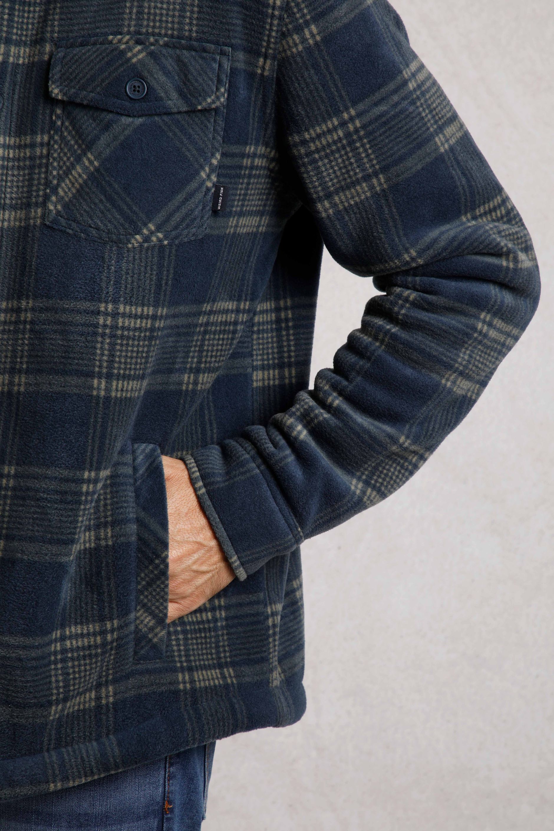 Tyburn Check Fleece Shacket Navy | Weird Fish