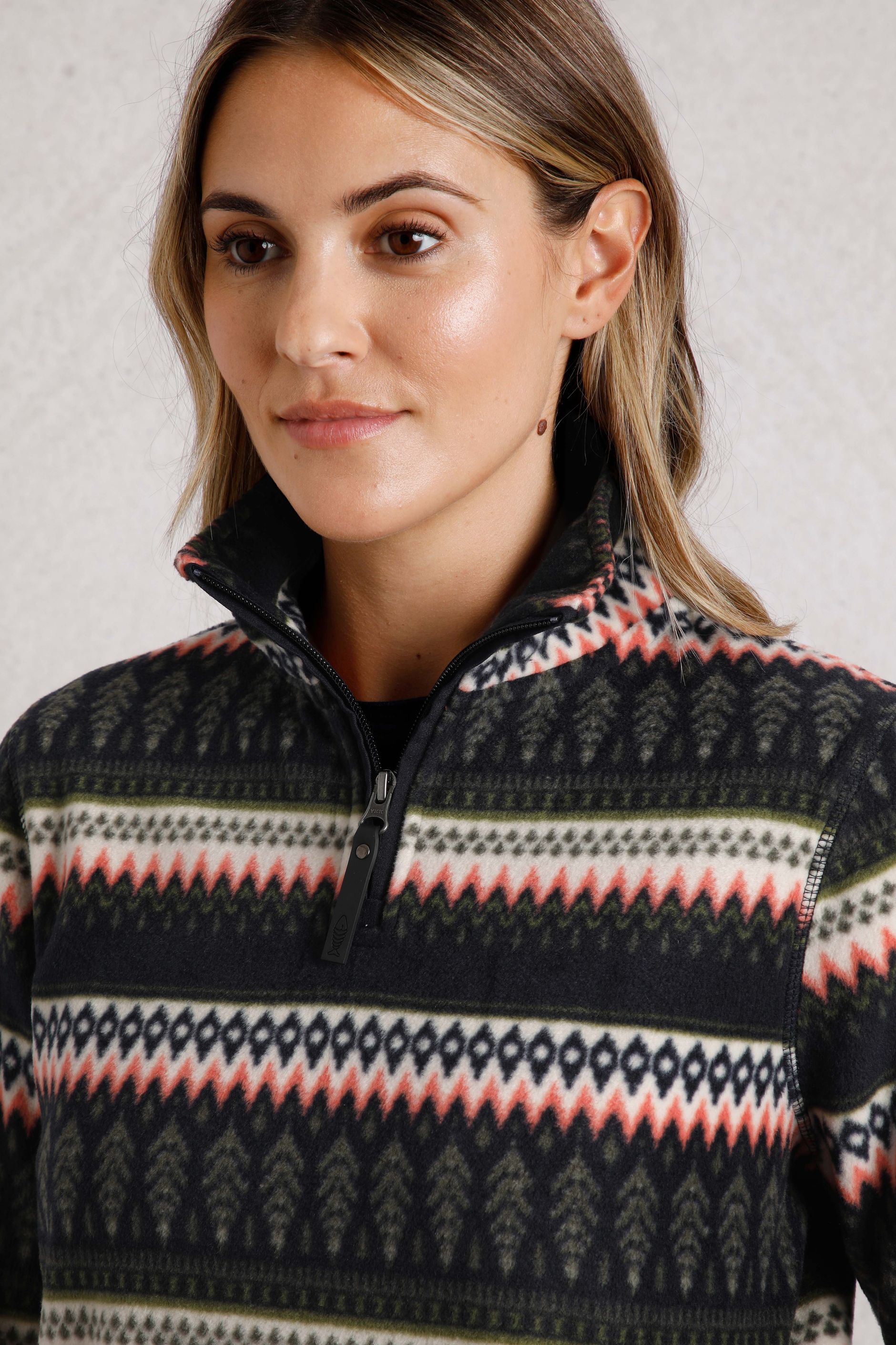 Reena 1/4 Zip Printed Microfleece Fir Green | Weird Fish