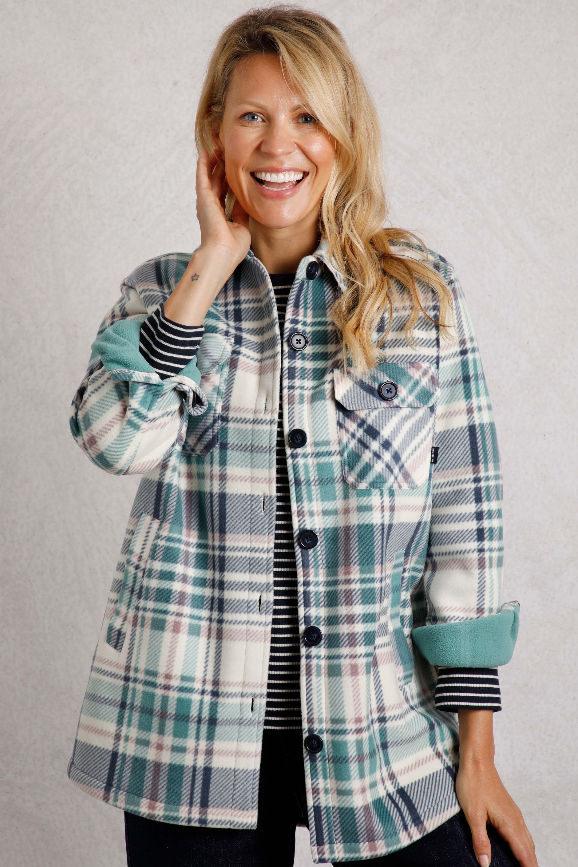Autumn Oversized Check Fleece Shacket Dark Jade | Weird Fish