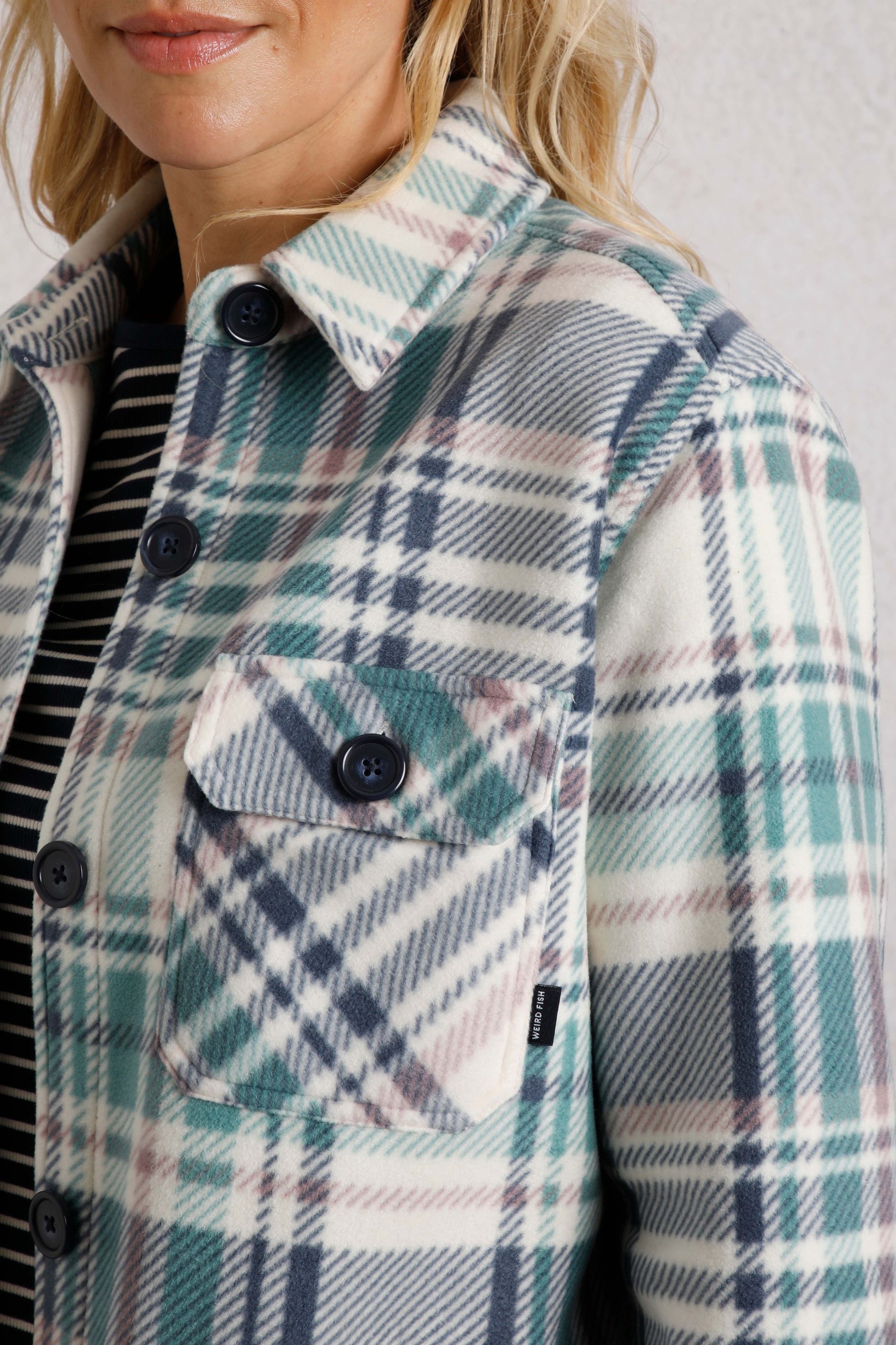 Autumn Oversized Check Fleece Shacket Dark Jade | Weird Fish
