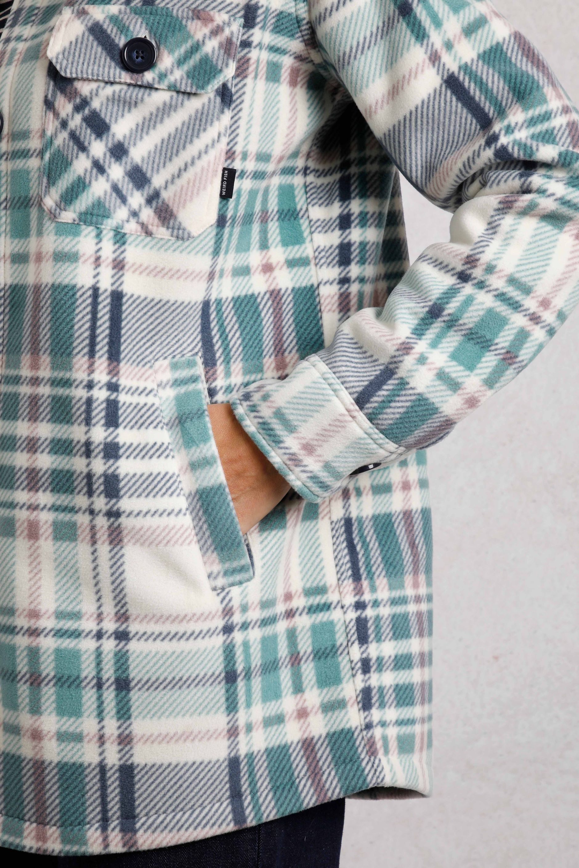 Autumn Oversized Check Fleece Shacket Dark Jade | Weird Fish