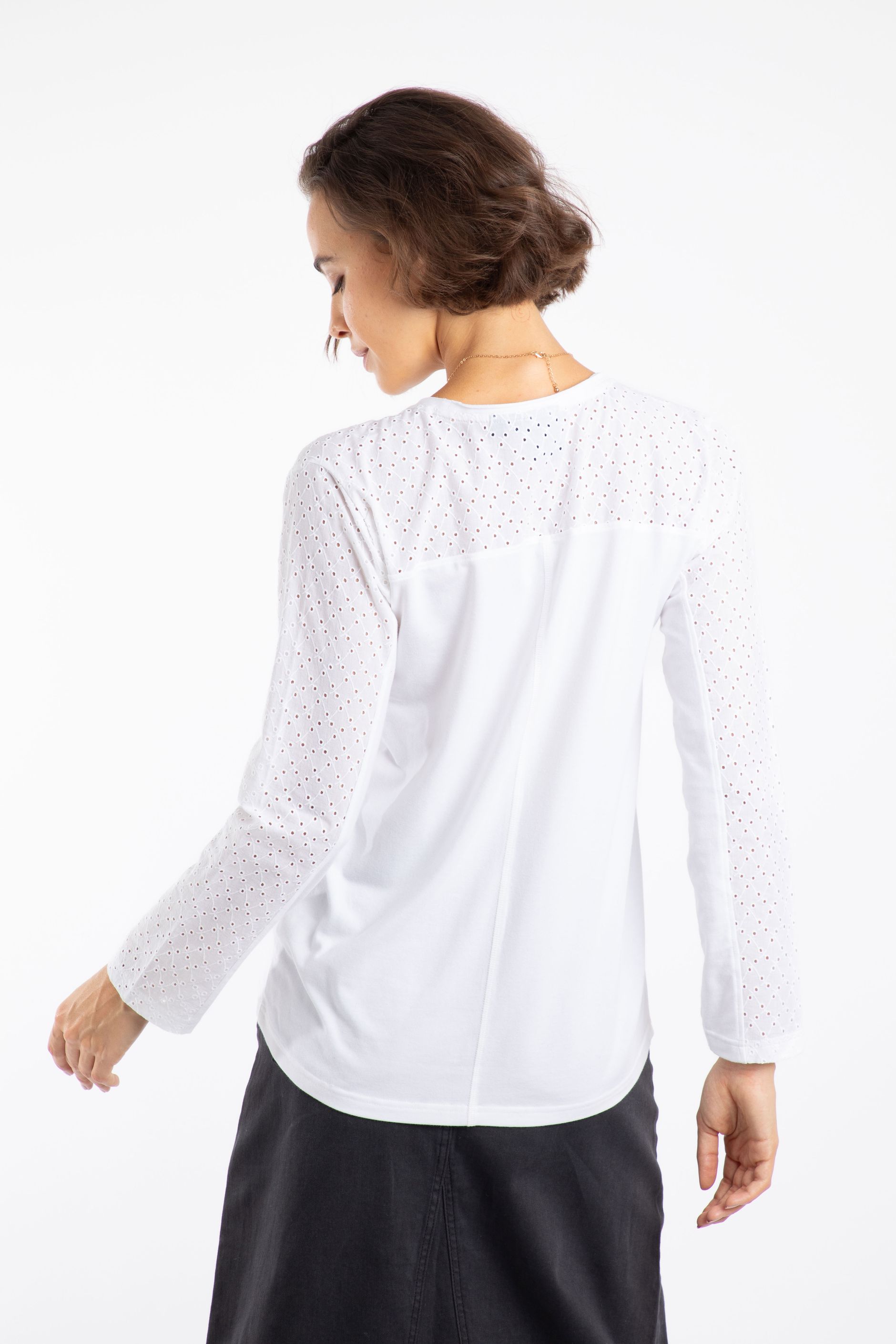 Topia Organic Cotton Broderie Sleeve Outfitter Top White | Weird Fish