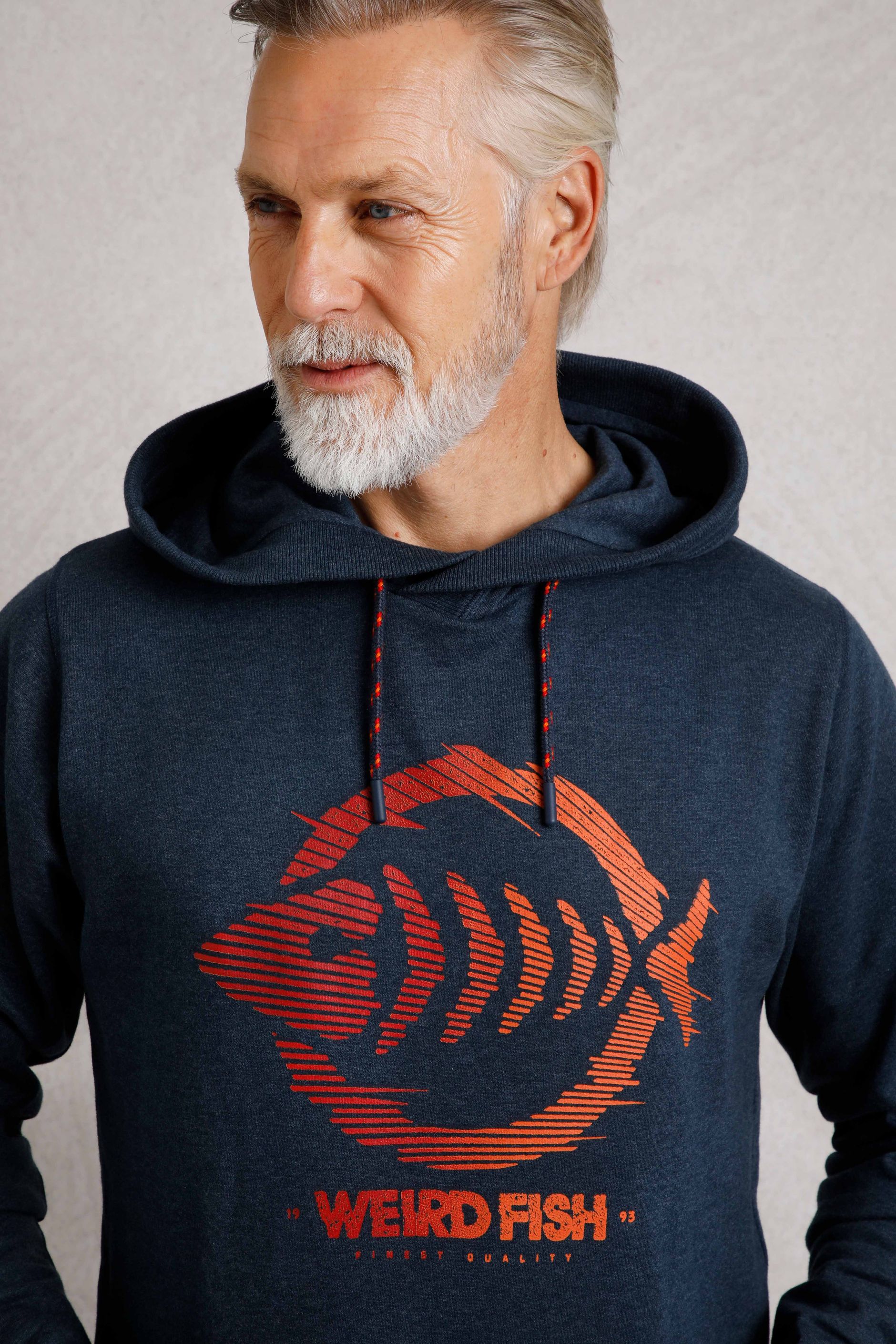 Bryant Front Print Graphic Popover Hoodie Navy | Weird Fish