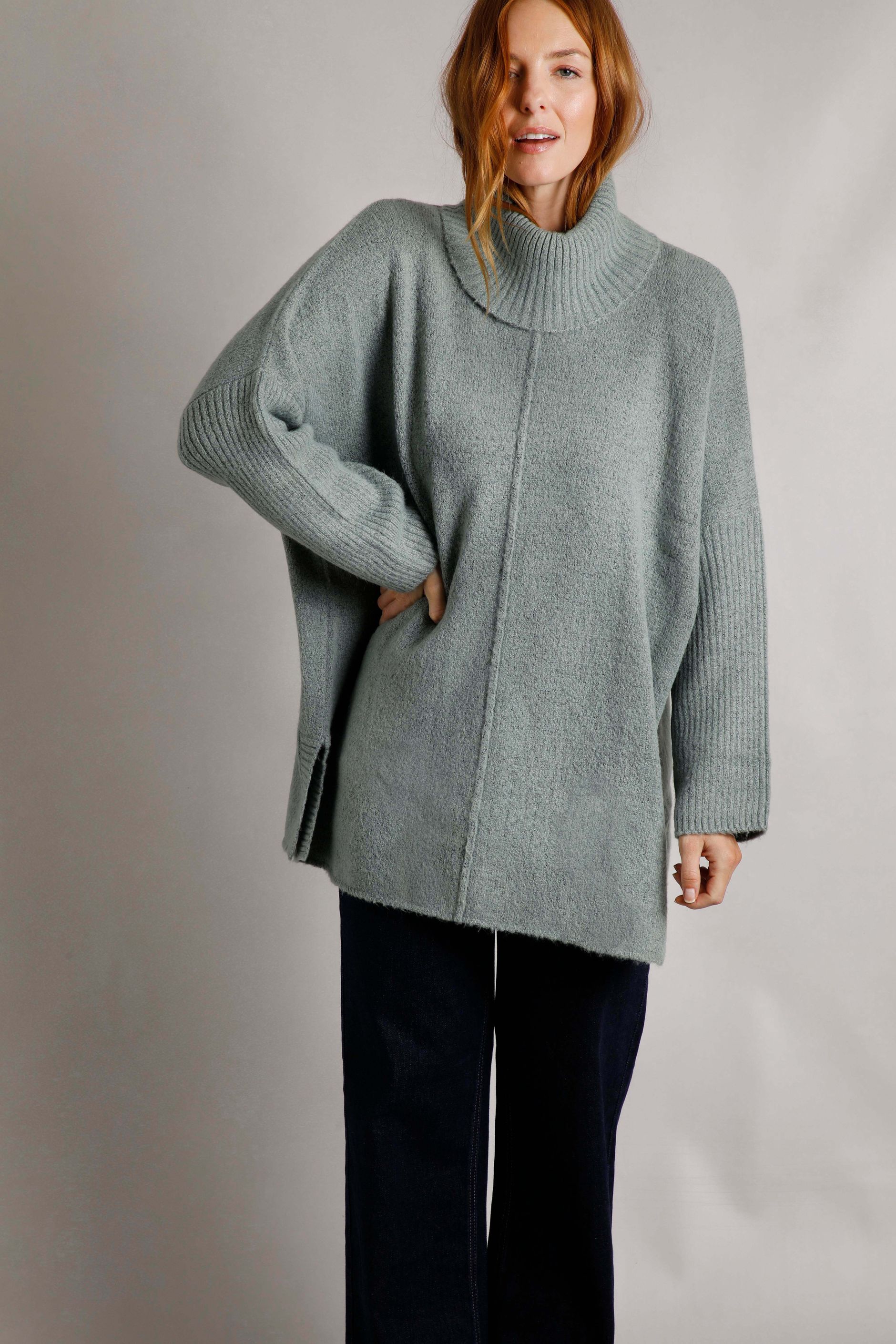 Carolyn Knitted Roll Neck Tunic Frosty Spruce | Weird Fish