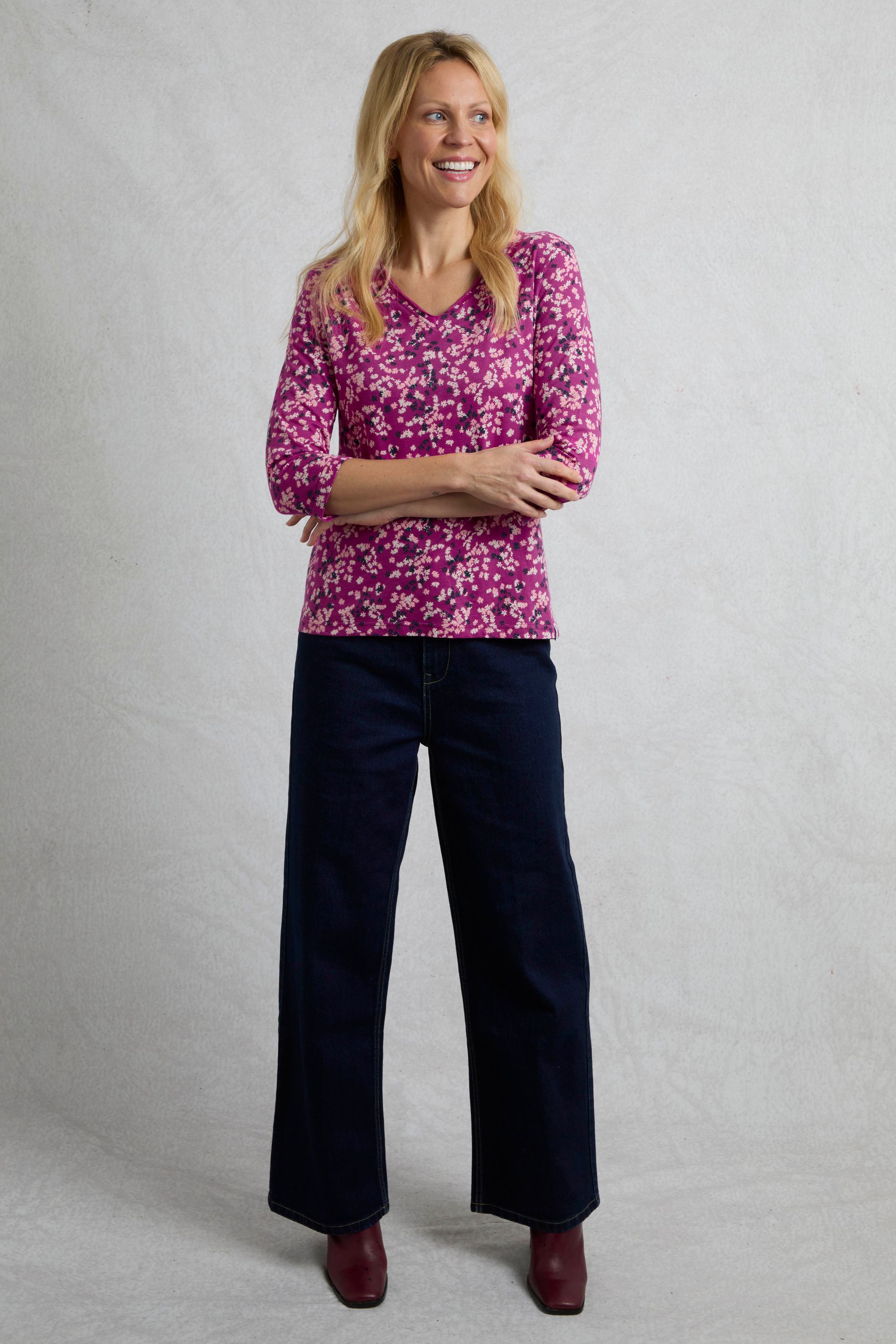 Laveda Organic Cotton Printed Slub Jersey T-Shirt Dark Raspberry ...