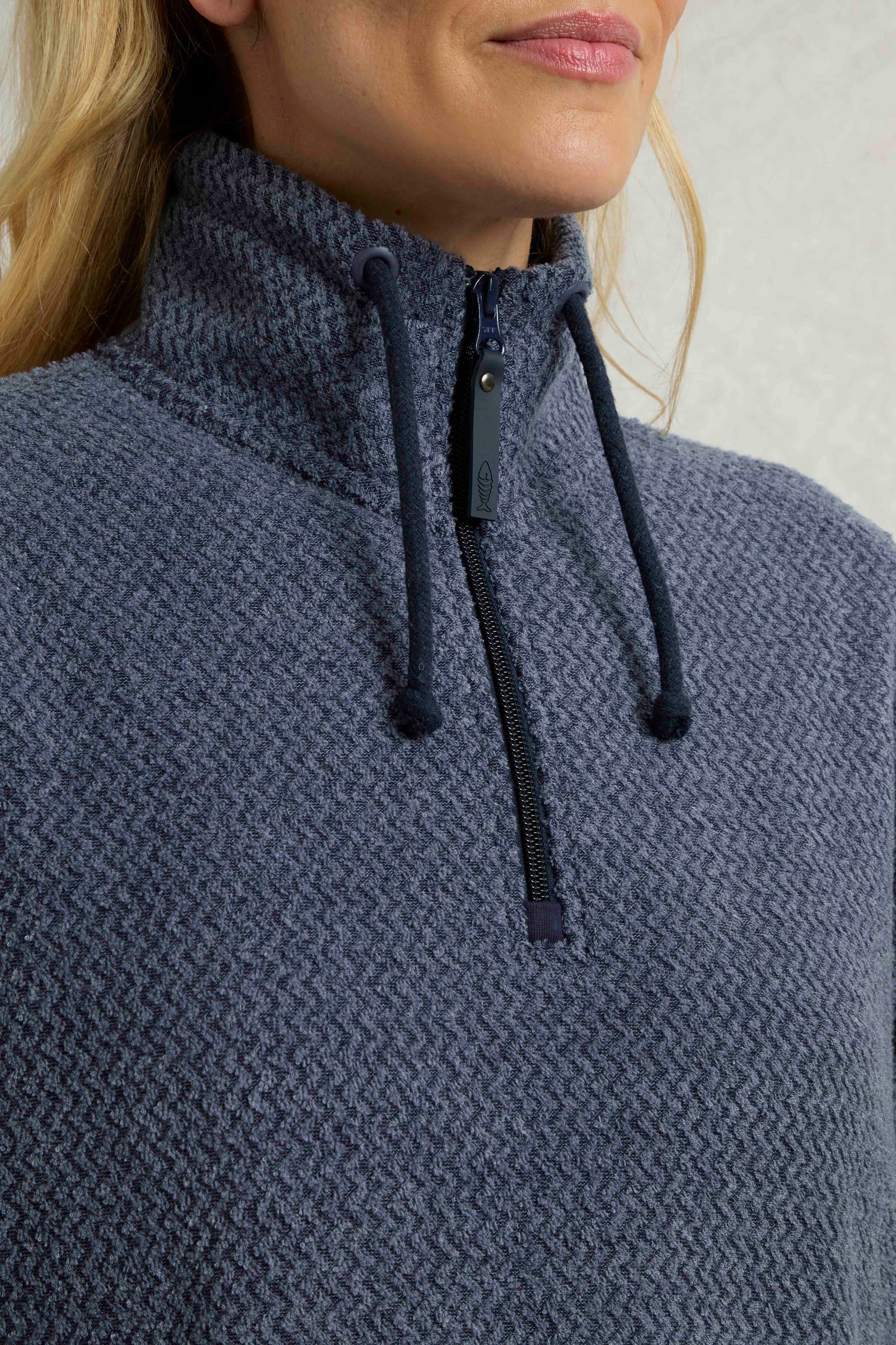 Odina Eco 1/4 Zip Zig Zag Fleece Dark Blue | Weird Fish
