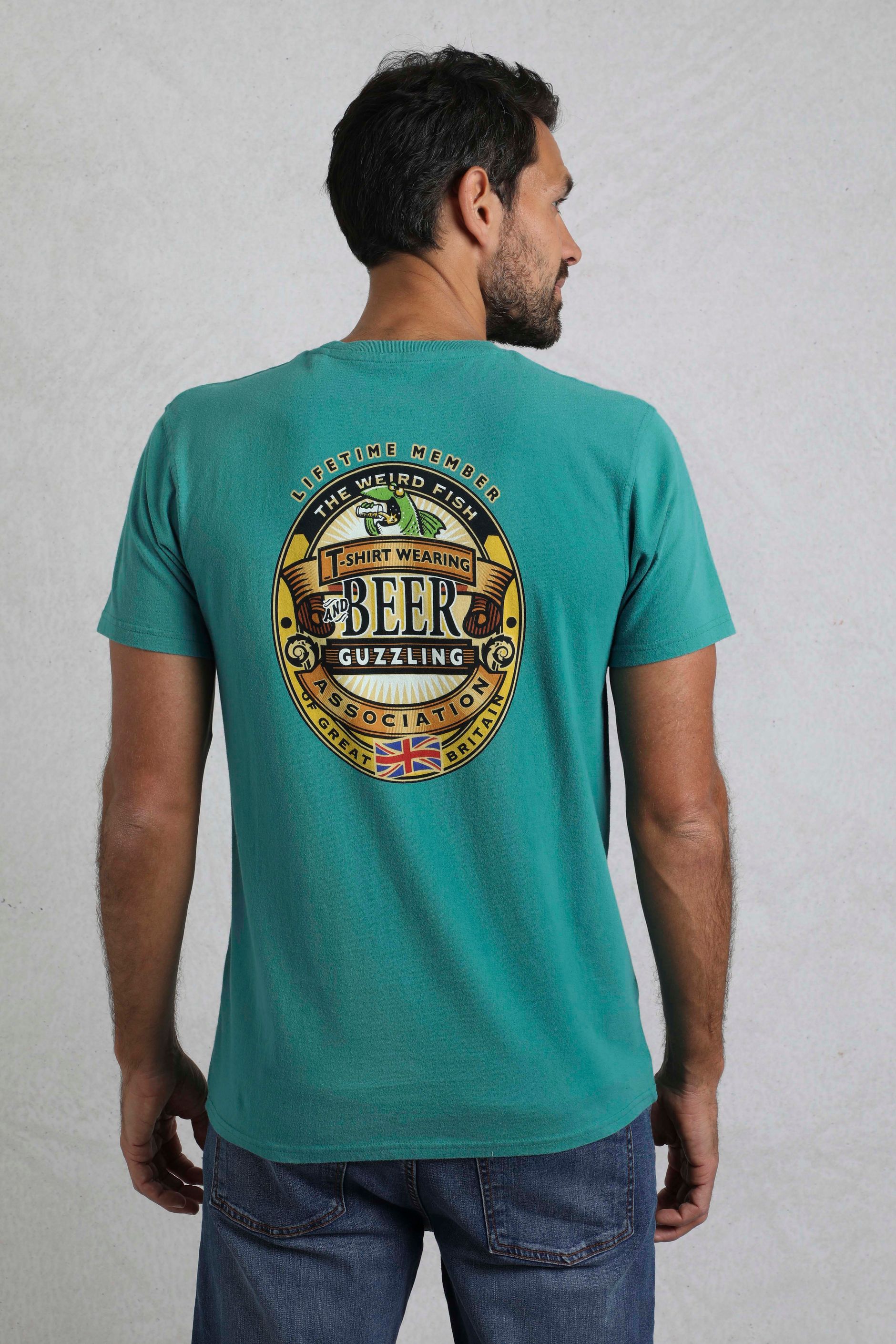 Beer Guzzling Back Print Artist T-Shirt Viridis | Weird Fish