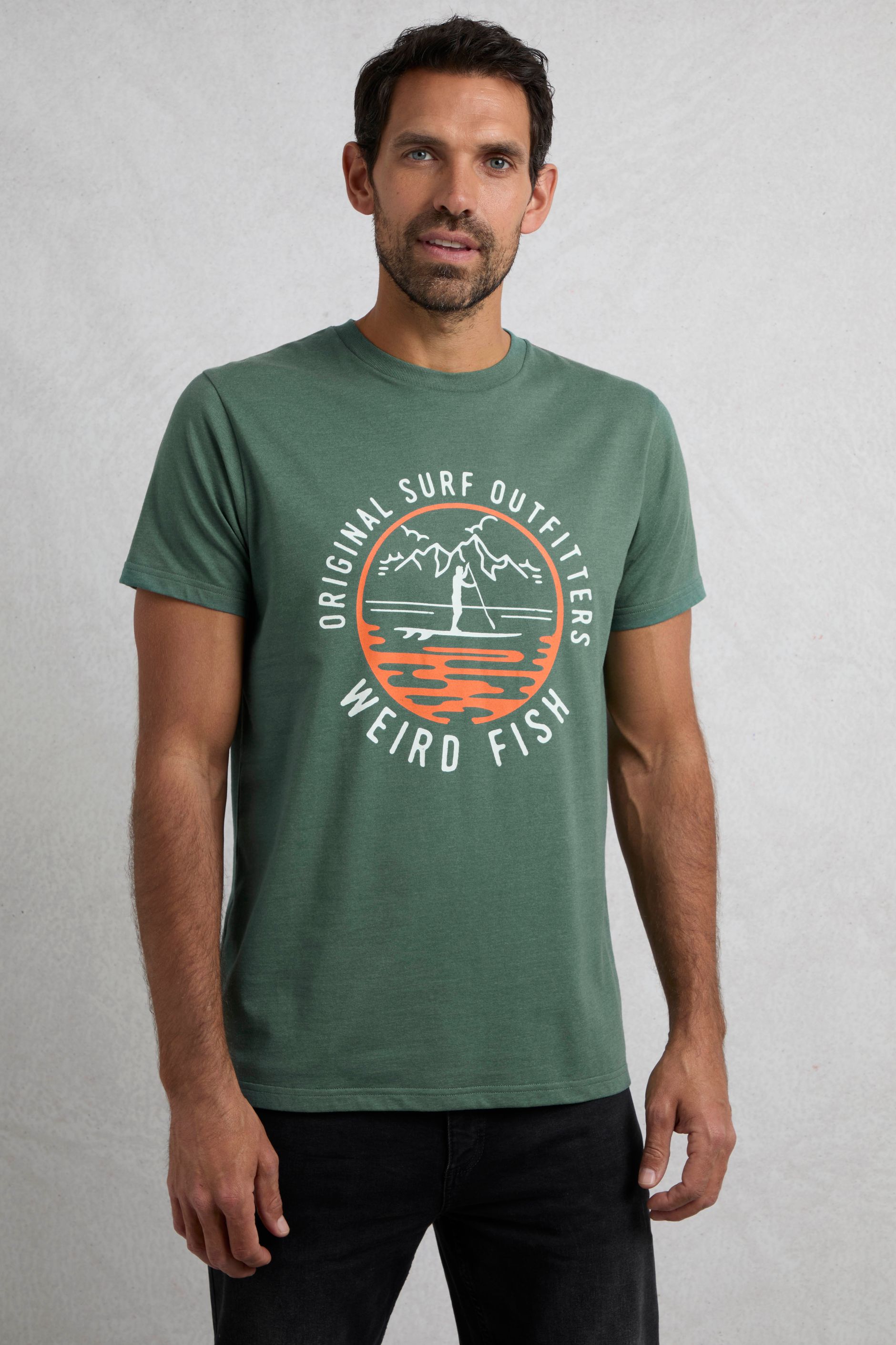 Paddle Front Print Graphic T-Shirt Dusky Green | Weird Fish