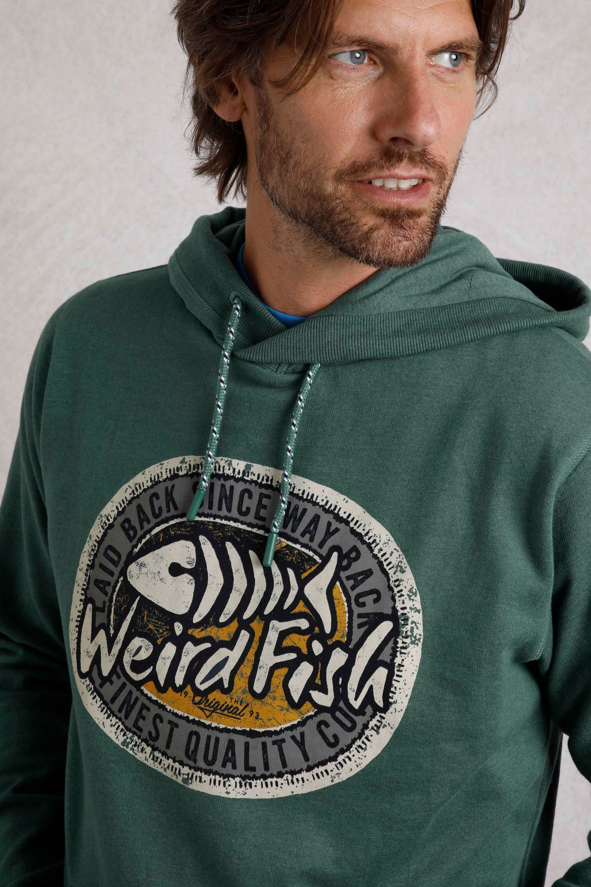 Bryant Front Print Graphic Popover Hoodie Ivy | Weird Fish