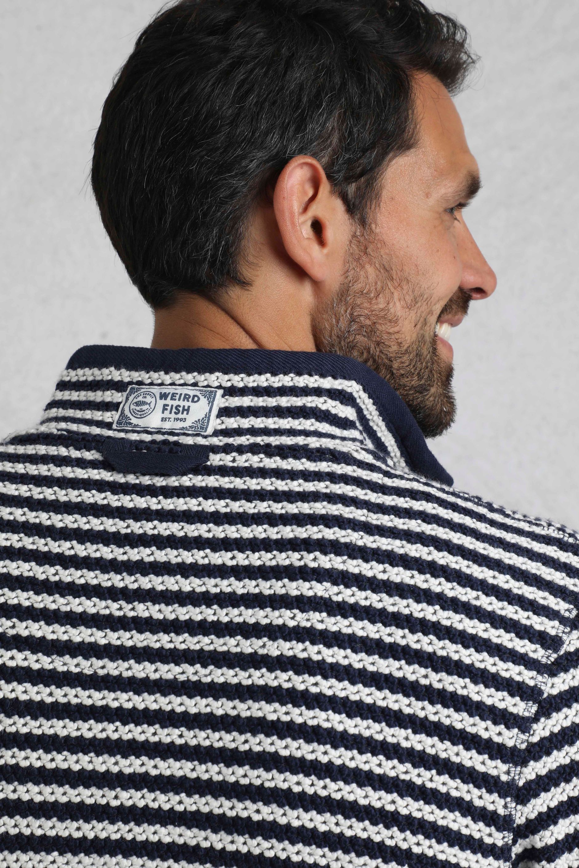 Shorling 1/4 Zip Stripe Eco Macaroni Ecru | Weird Fish