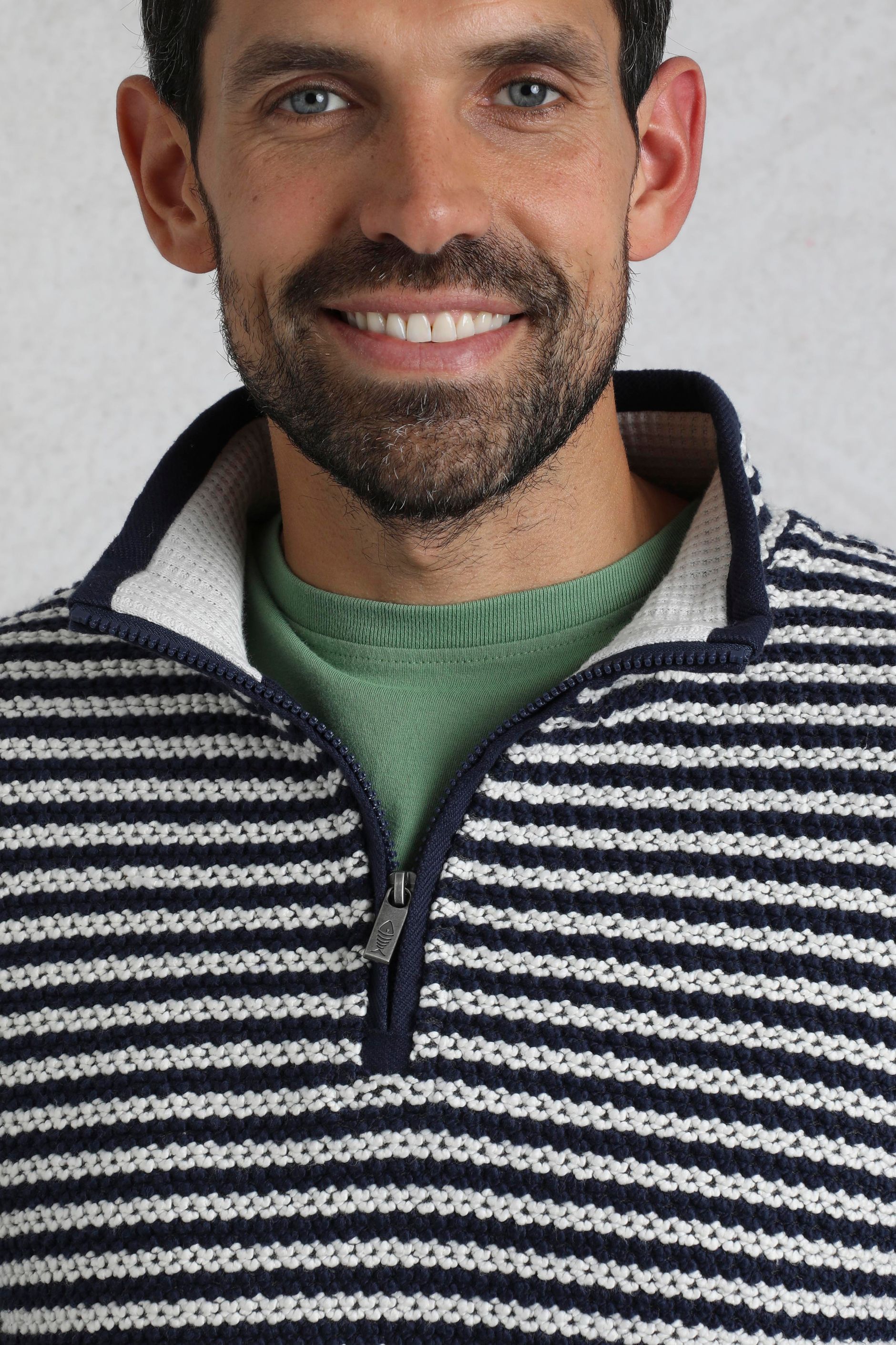 Shorling 1/4 Zip Stripe Eco Macaroni Ecru | Weird Fish