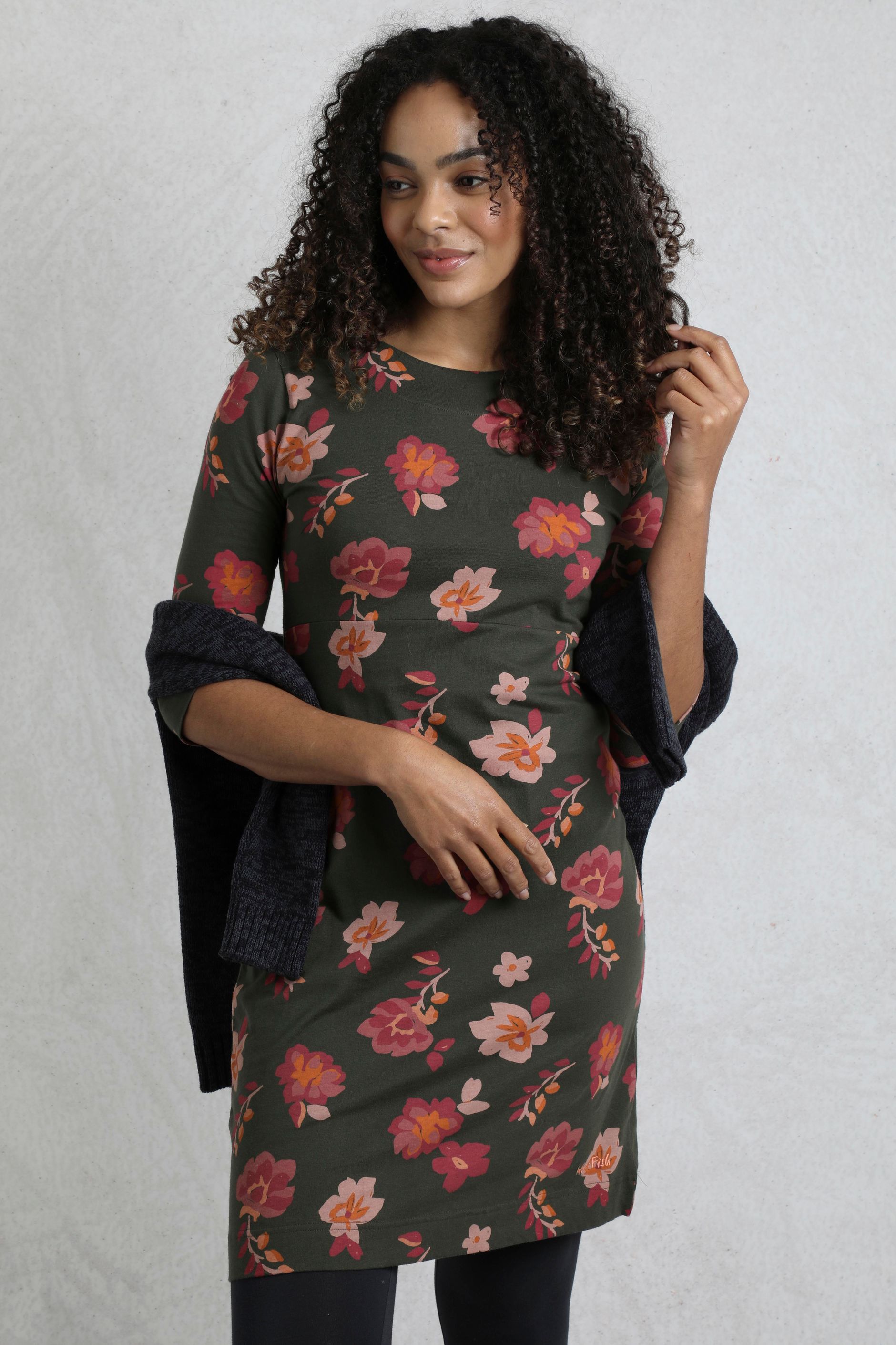 Shafika Printed Jersey Dress Olive | Weird Fish