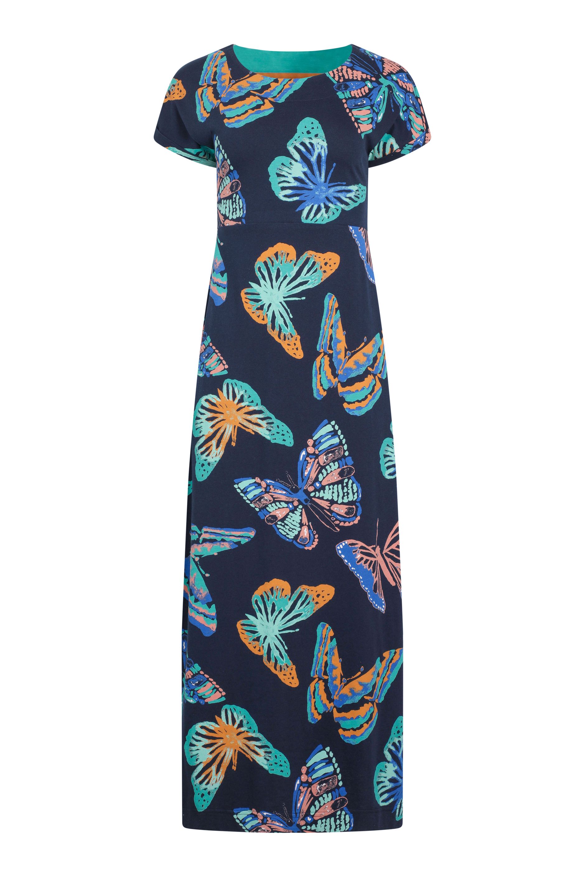 Mirren Organic Cotton Printed Maxi Dress Dark Blue | Weird Fish