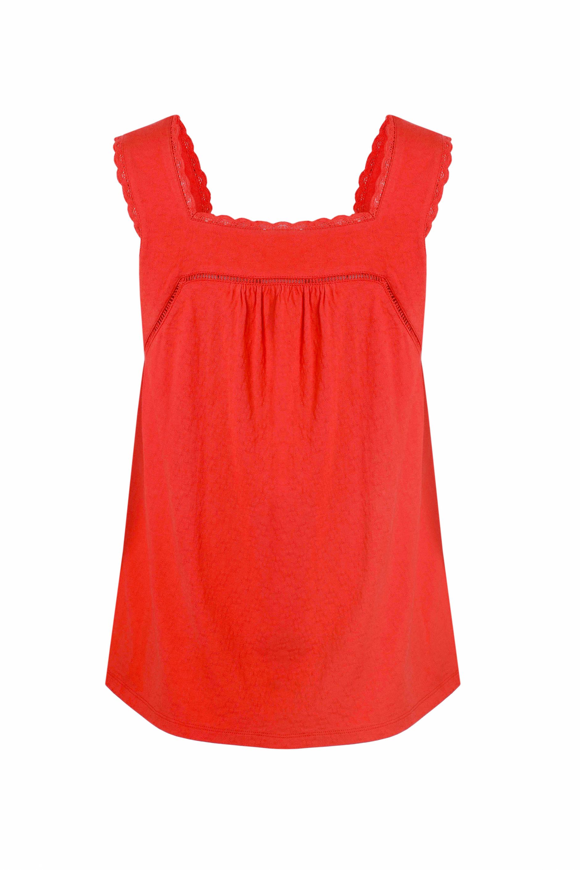 Chelle Organic Cotton Jersey Square Neck Vest Tango Red | Weird Fish