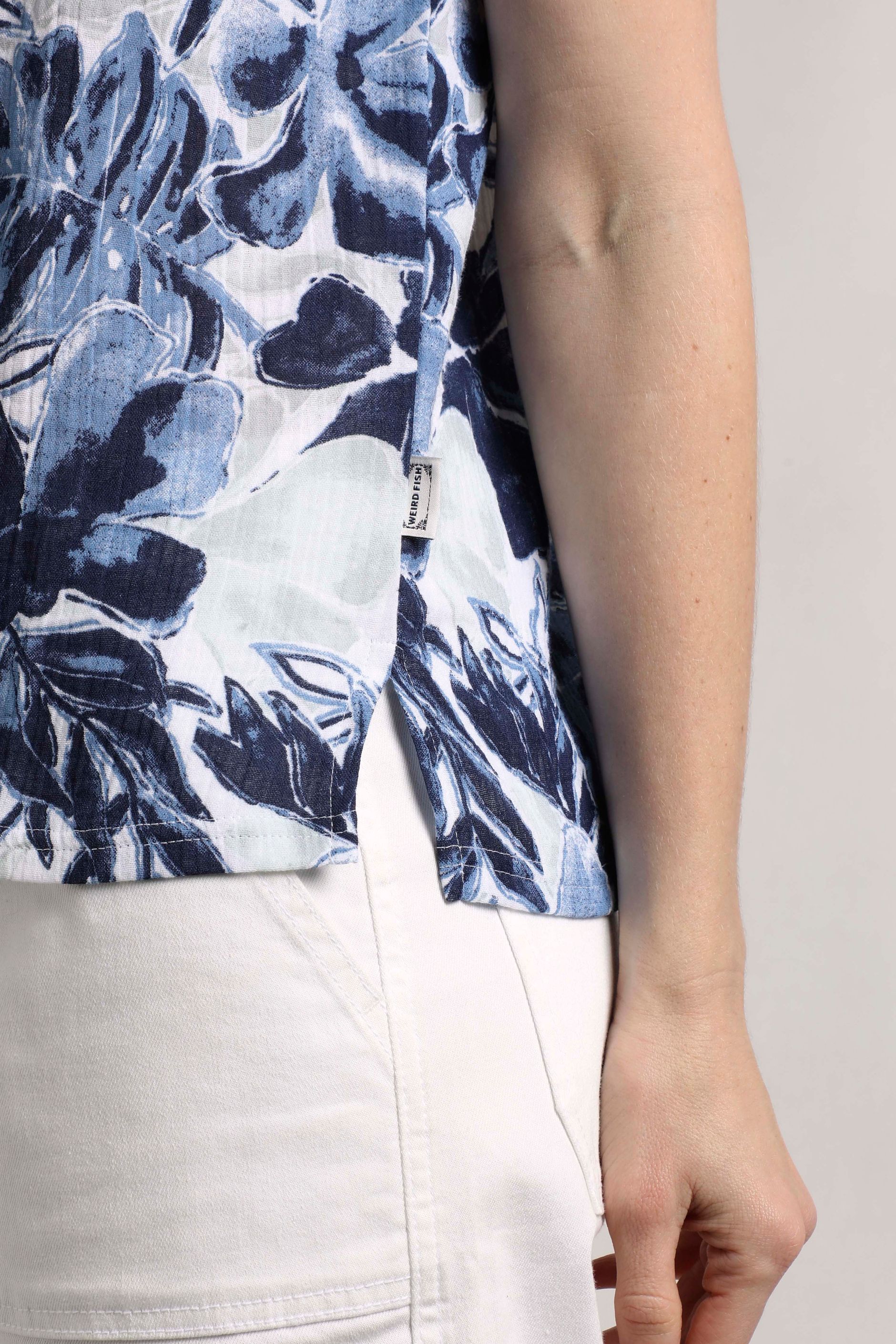 Sofia Organic Cotton Printed Double Cloth Blouse Estate blue | Weird Fish