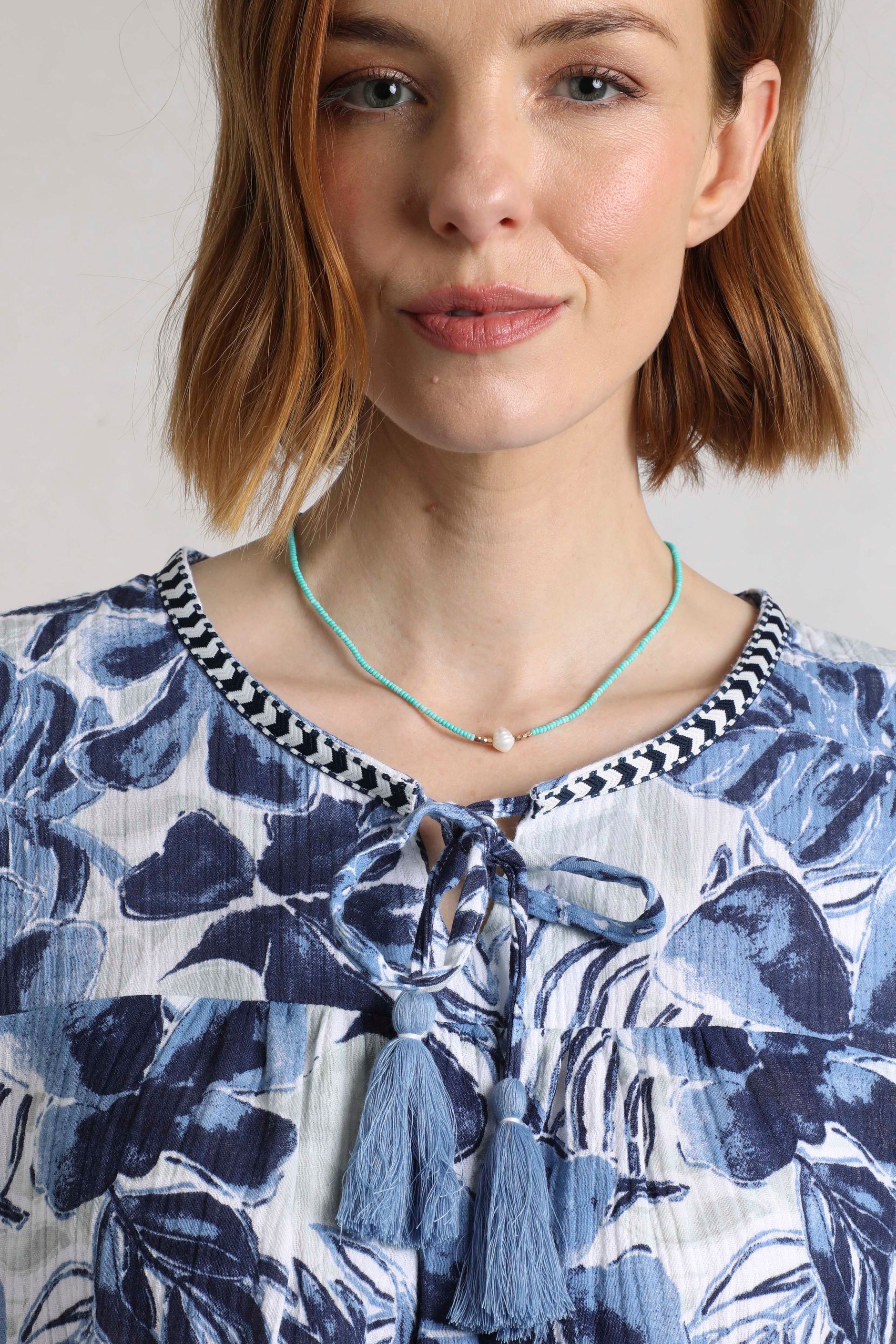 Sofia Organic Cotton Printed Double Cloth Blouse Estate blue | Weird Fish