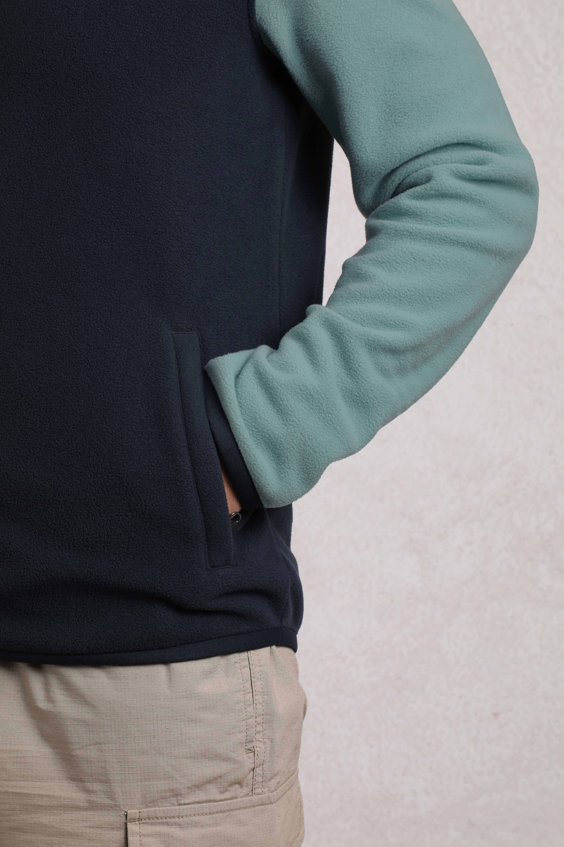 Tristan 1/4 Zip Colour Block Microfleece Mineral Blue | Weird Fish