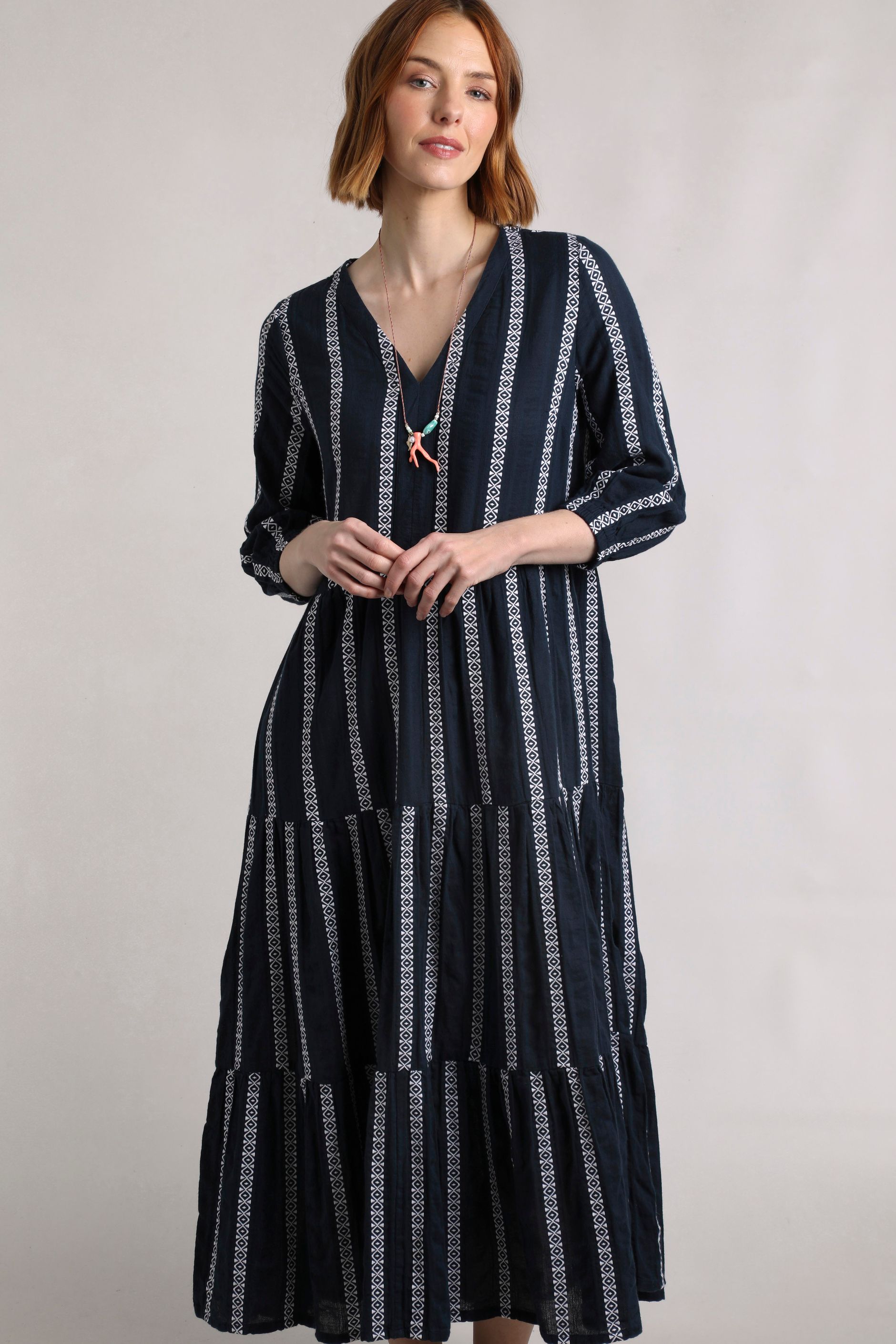 Emmy Striped Woven Maxi Dress Navy | Weird Fish