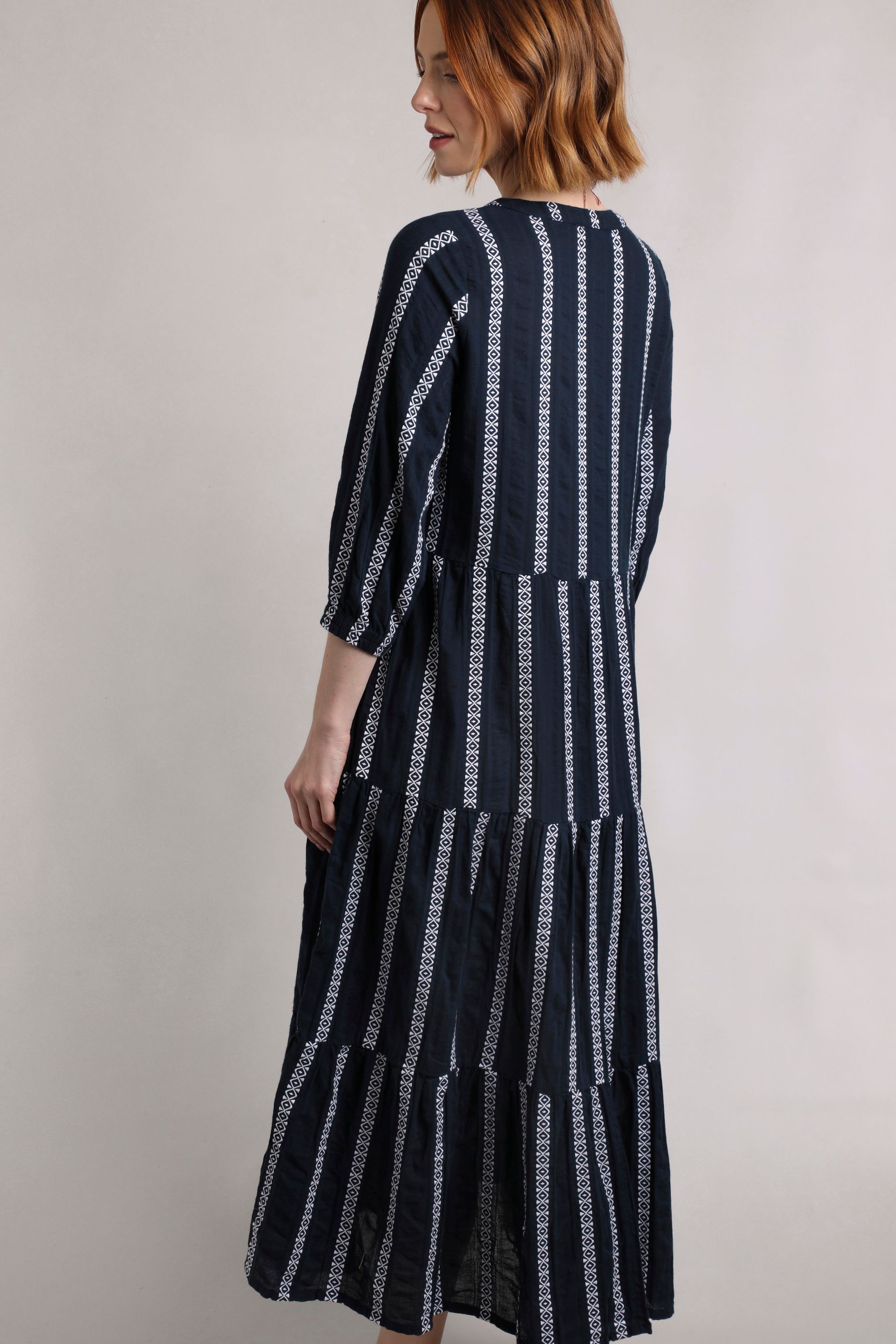 Emmy Striped Woven Maxi Dress Navy | Weird Fish