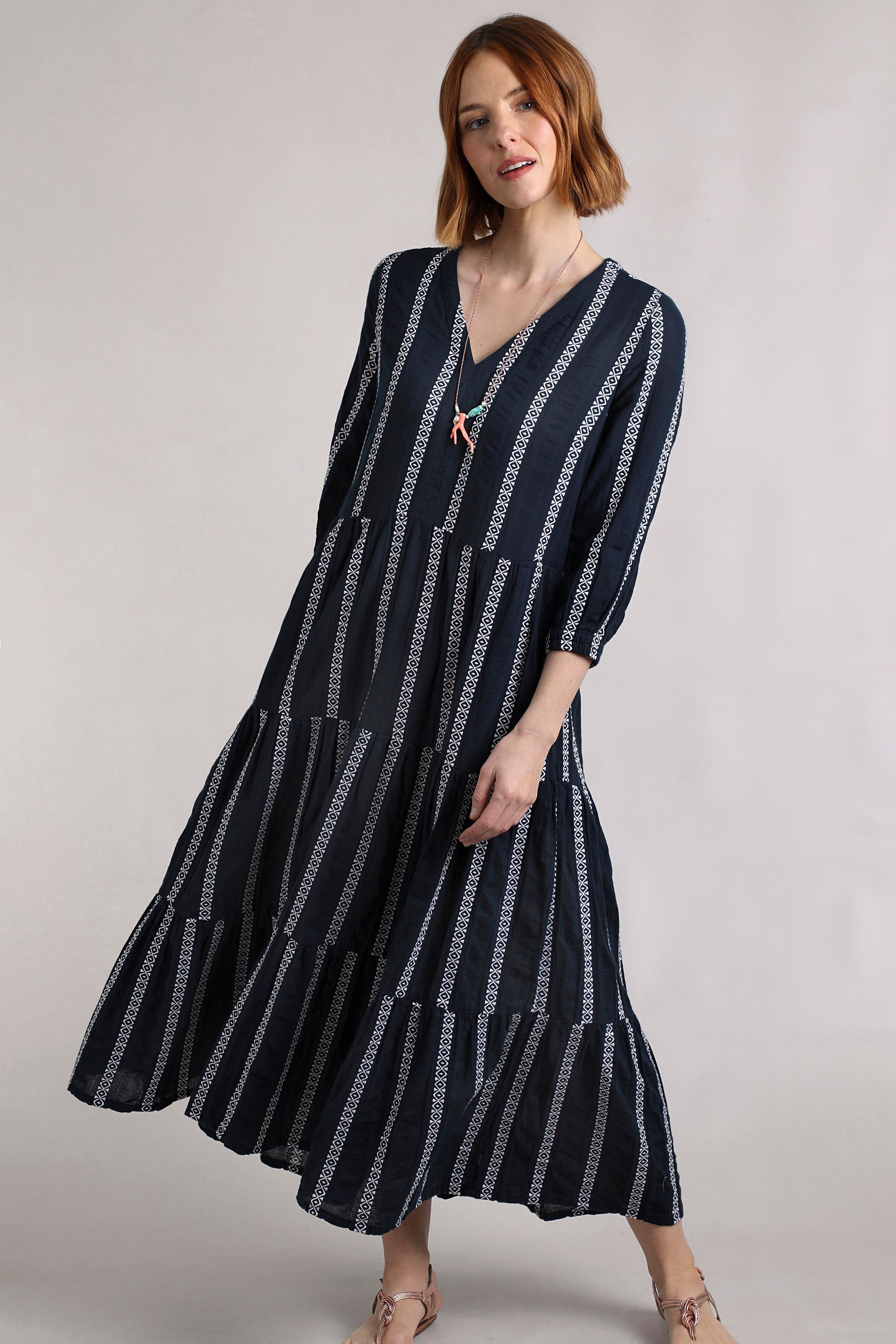 Emmy Striped Woven Maxi Dress Navy | Weird Fish