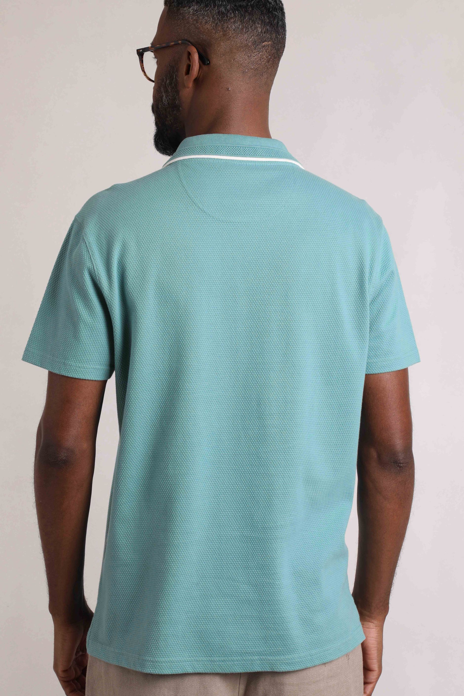 Powell Organic Cotton Textured Polo Shirt Mineral Blue | Weird Fish