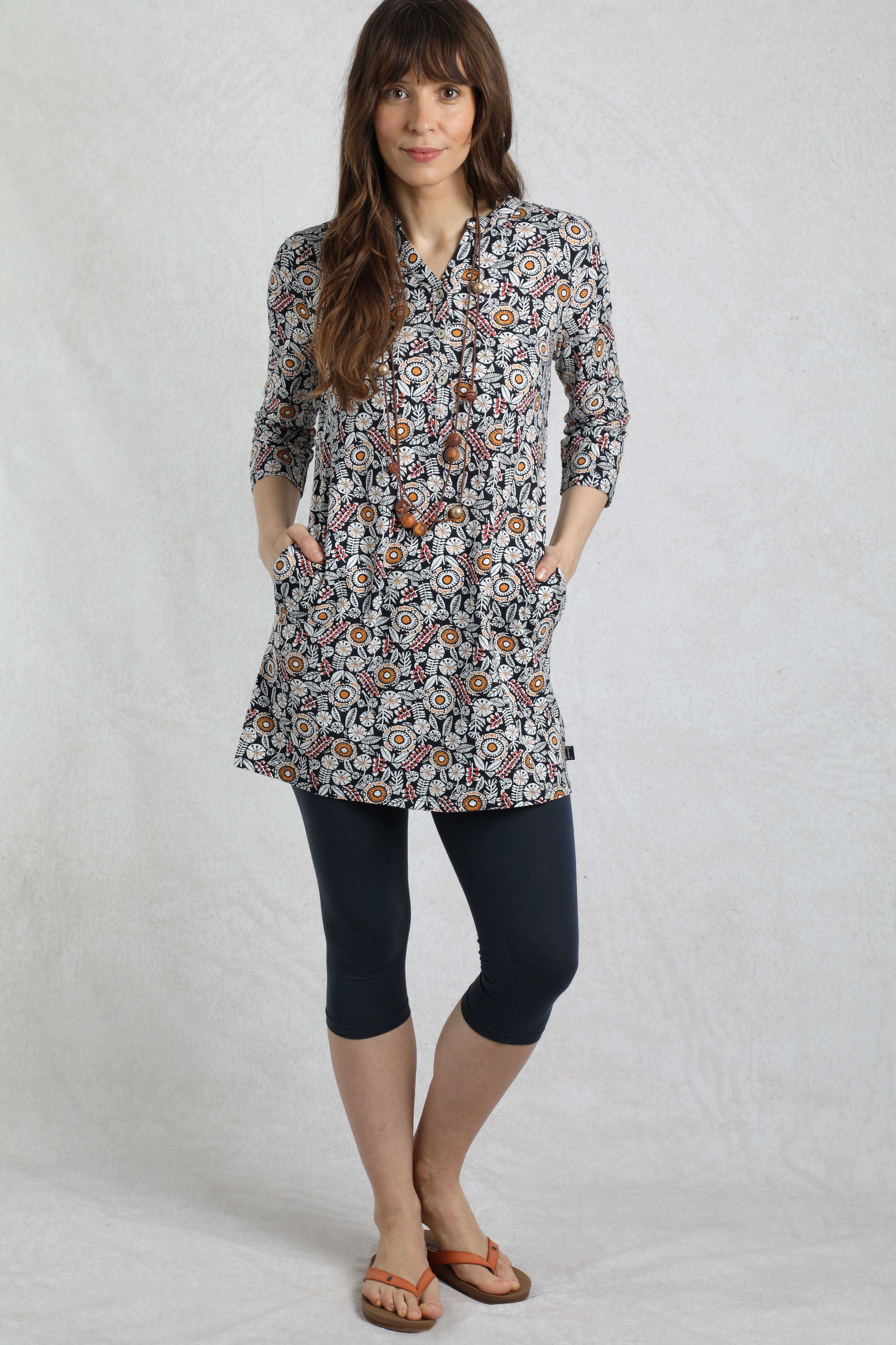 Ava Organic Cotton Printed Slub Tunic Navy | Weird Fish