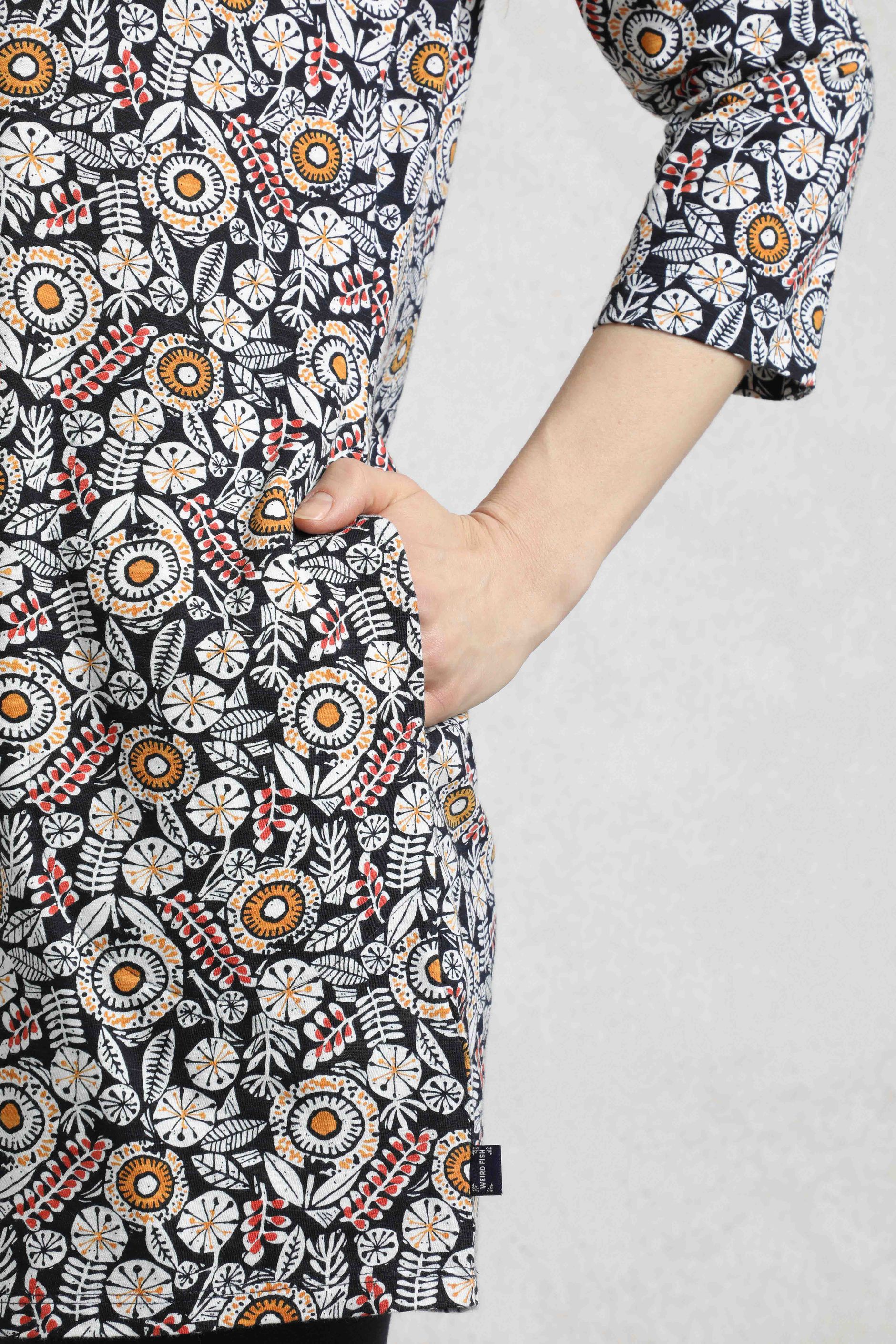 Ava Organic Cotton Printed Slub Tunic Navy | Weird Fish